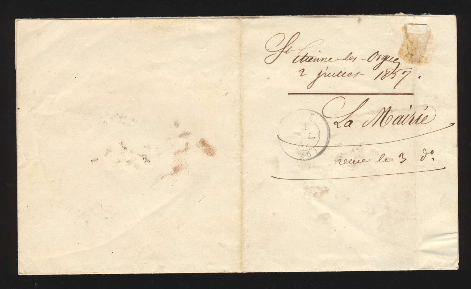 France 1857 20c Imperf on FL ST. Etienne LES Orgues #3055 to Rustrel W ...