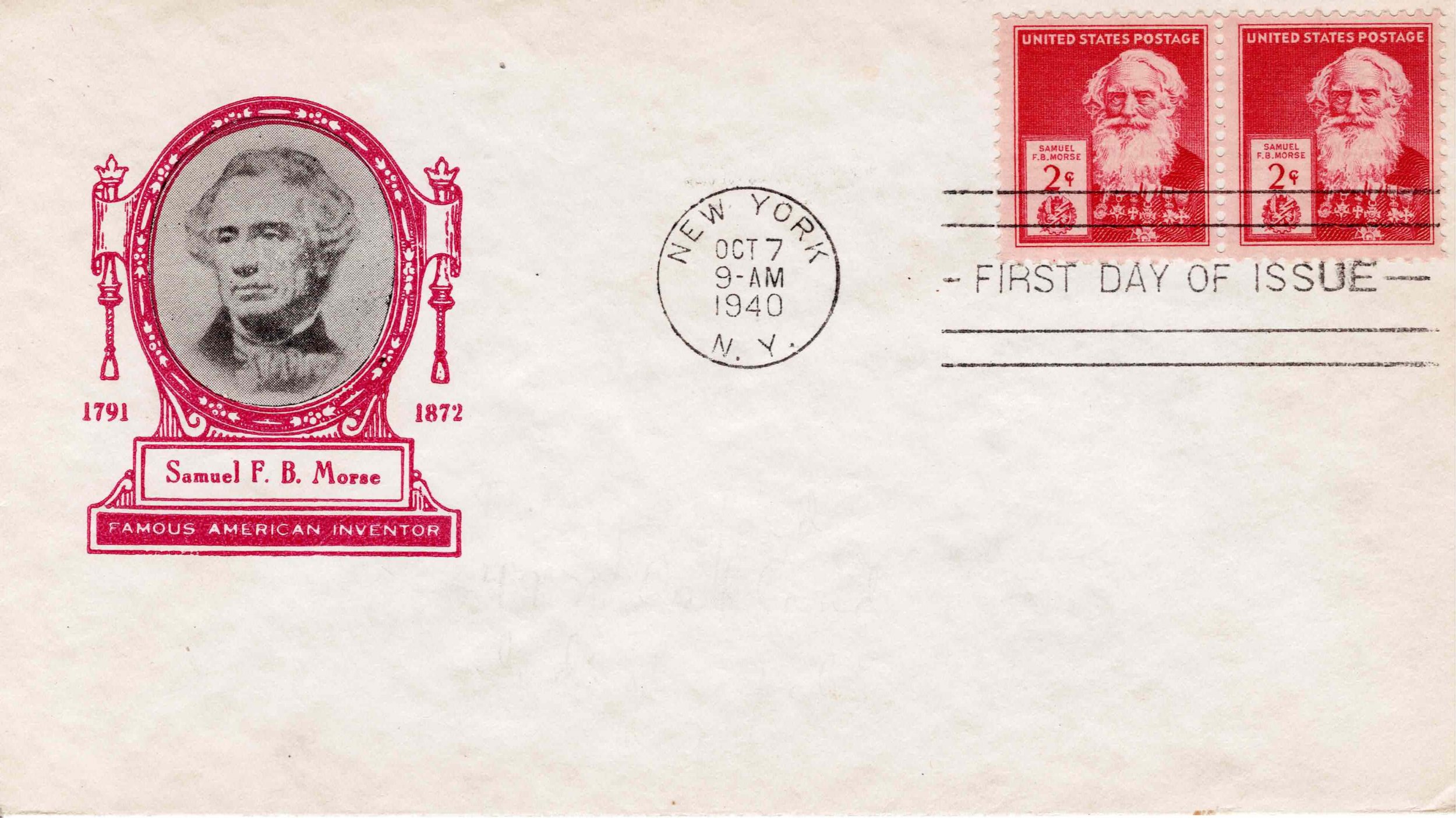 USA 1940 FDC Sc 890 Ioor Cachet Samuel Morse Code Inventor First Day ...