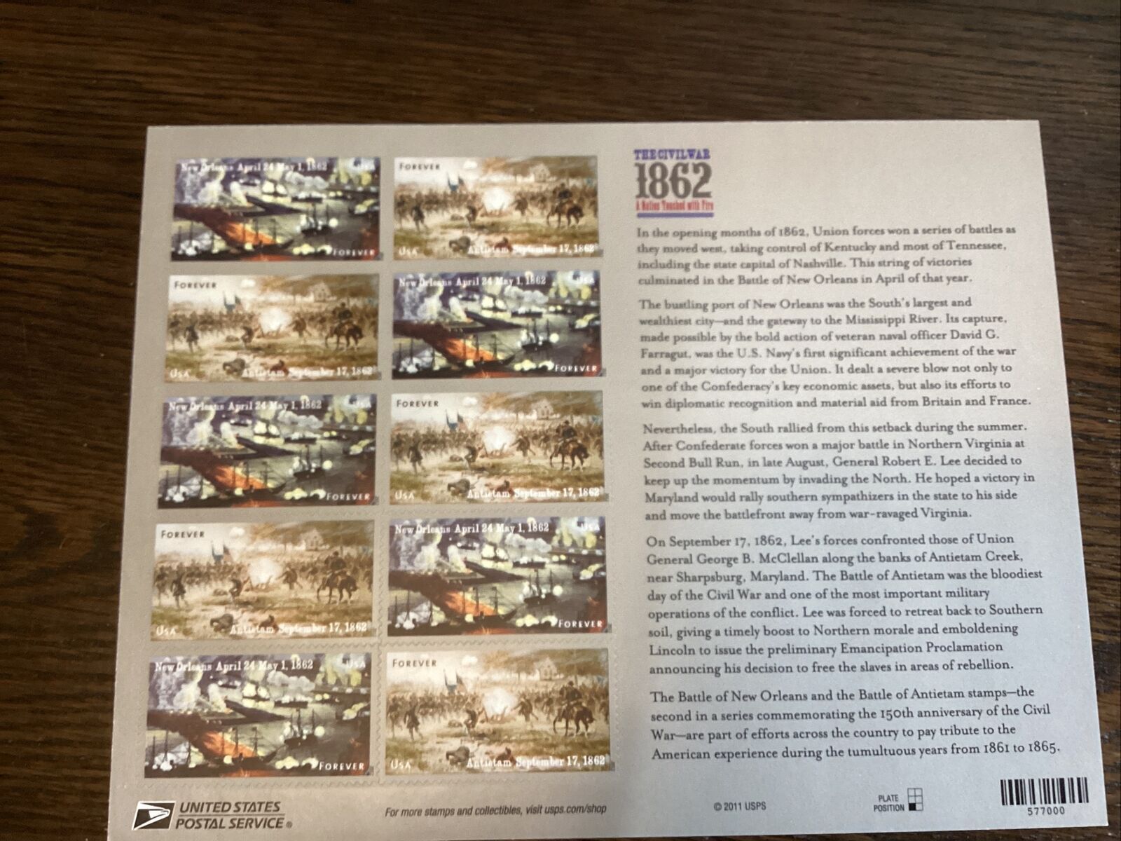 Scott #4664-65 CIVIL WAR 1862 Forever Stamp Sheet of 12 Stamps - MNH ...