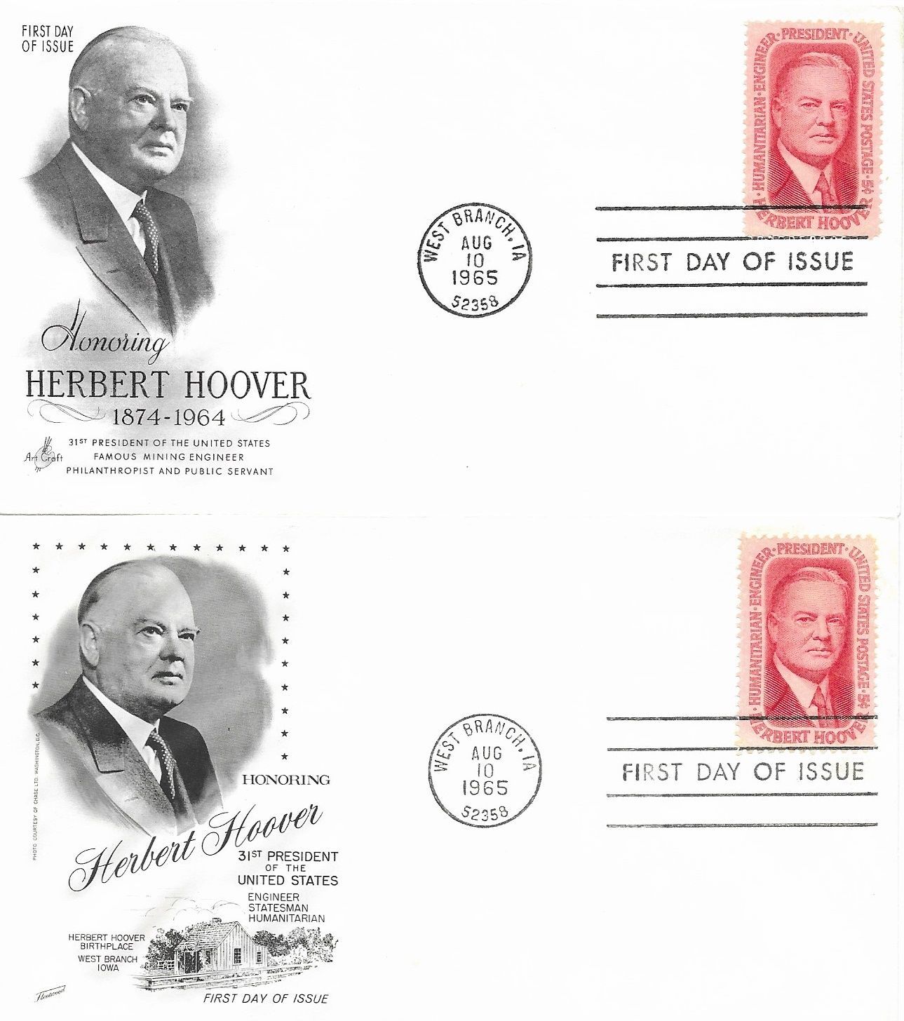 1965 FDC, #1269, 5c Herbert Hoover, Art Craft & Fleetwood | United ...
