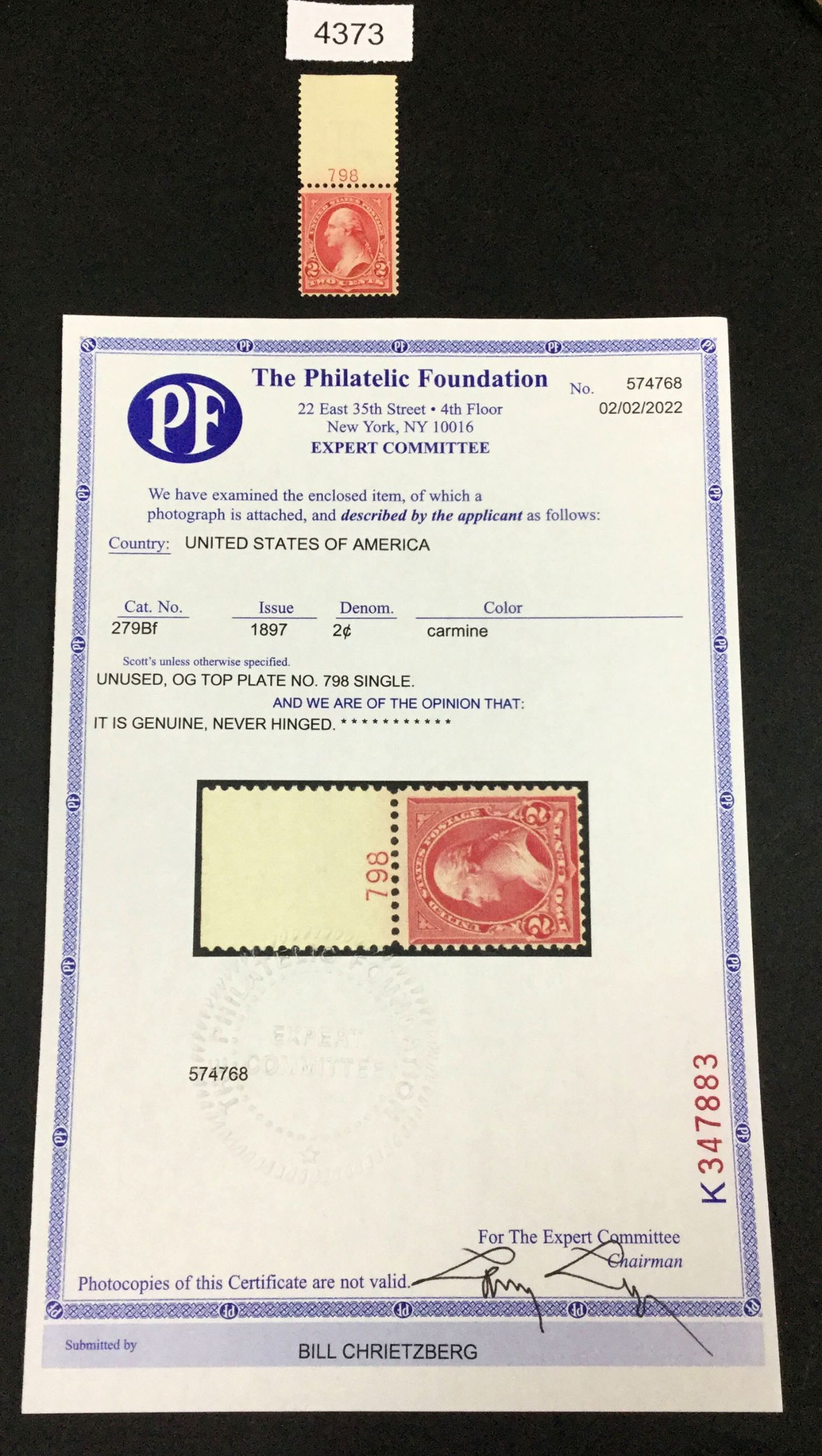 US Stamps #279Bf Mint OG NH **Pf Cert** LOT #4373 | United States ...