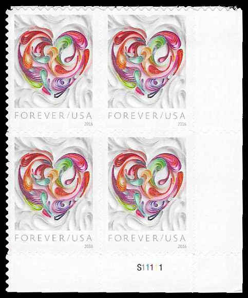 PCBstamps US #5036 PB $1.96(4x{49c})Quilled Paper Hearts, MNH, (PB-4a ...