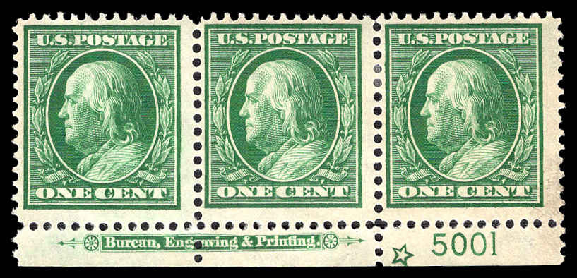 USA 331 Unused (MH) Plate # Strip of 3 (Imprint X) (3mm Spacing ...