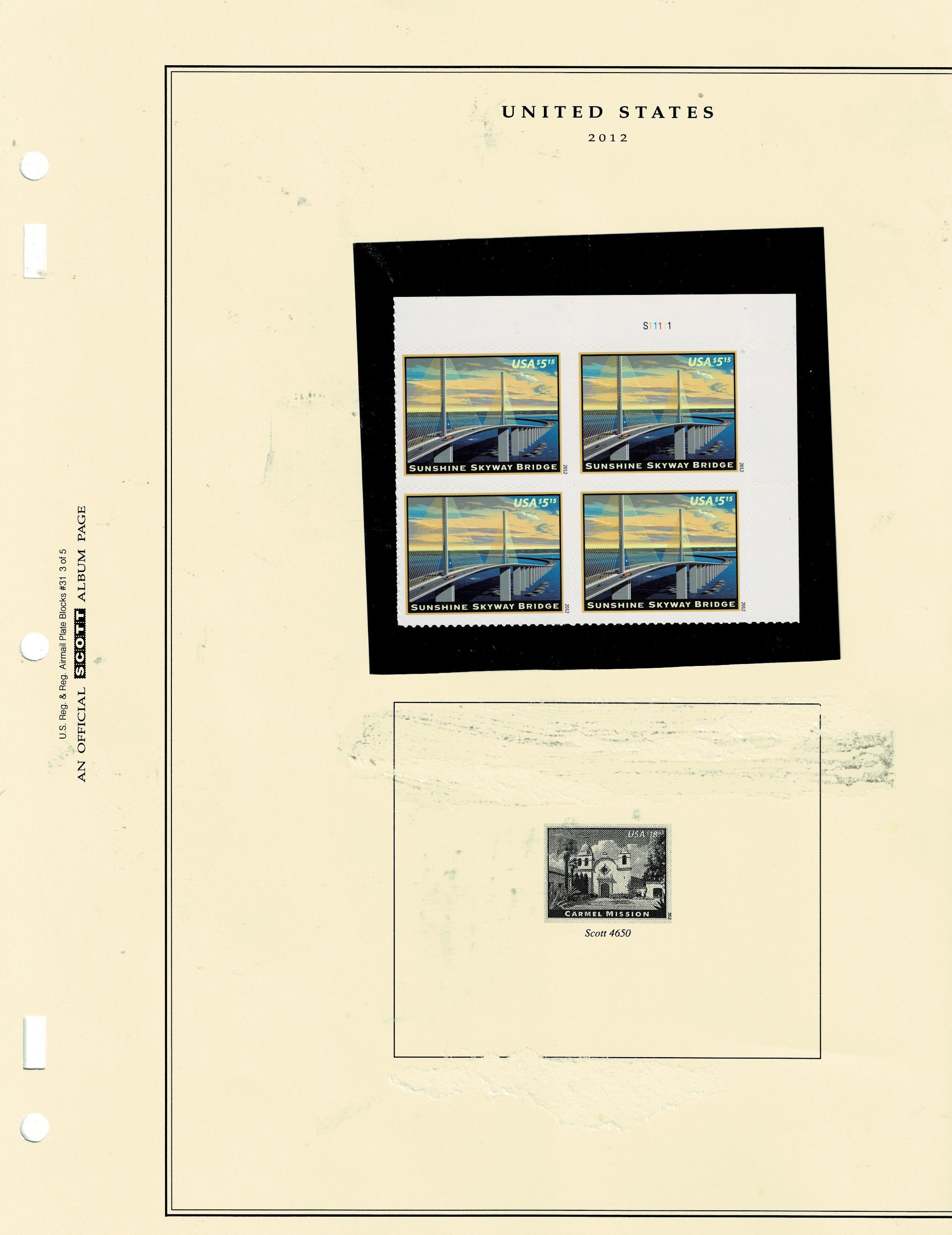 Sunshine Skyway Bridge $5.15 US Postage Priority Mail PLate Block #4649 ...