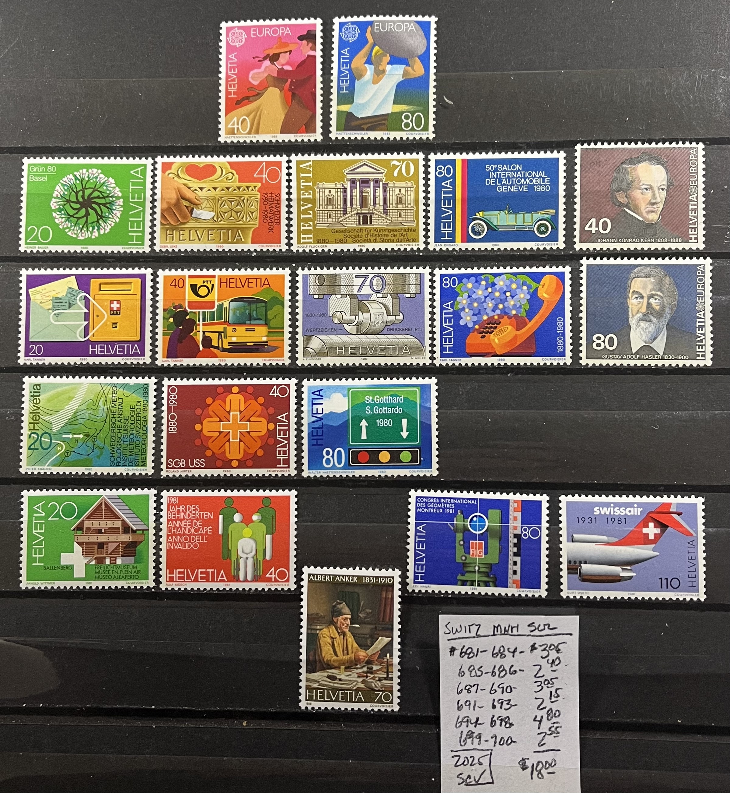 Switzerland MNH Selection #681-700- SCV=$18.00 | Europe - Switzerland ...