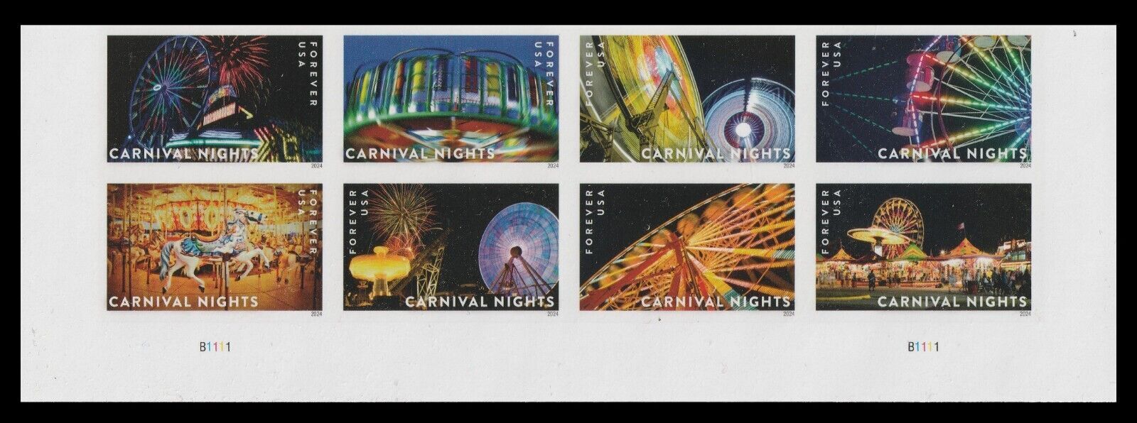 US 5855a-5864a 5864c Carnival Nights imperf NDC plate block 8 MNH 2024 ...