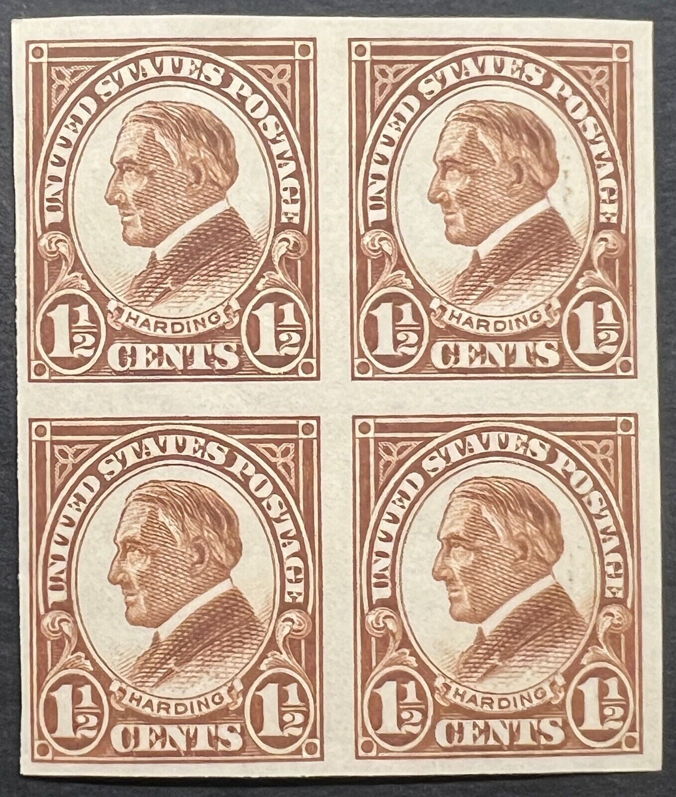 Scott#: 631 - Warren G. Harding 1½¢ 1927 Imperf Block of Four MNHOG ...