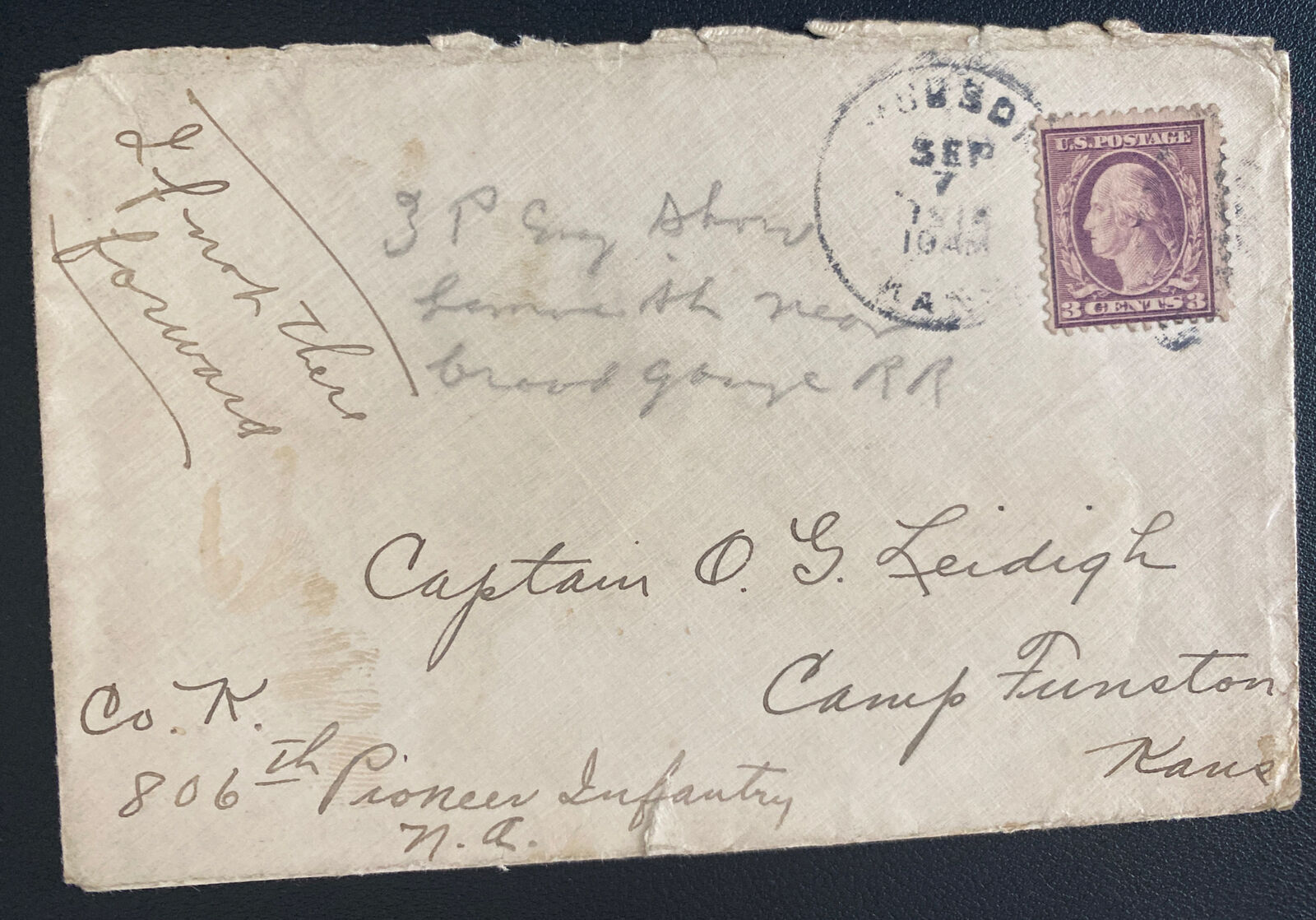 1918 USA Pioneer Infantry Cover To Camp Funston KS USA | United States ...