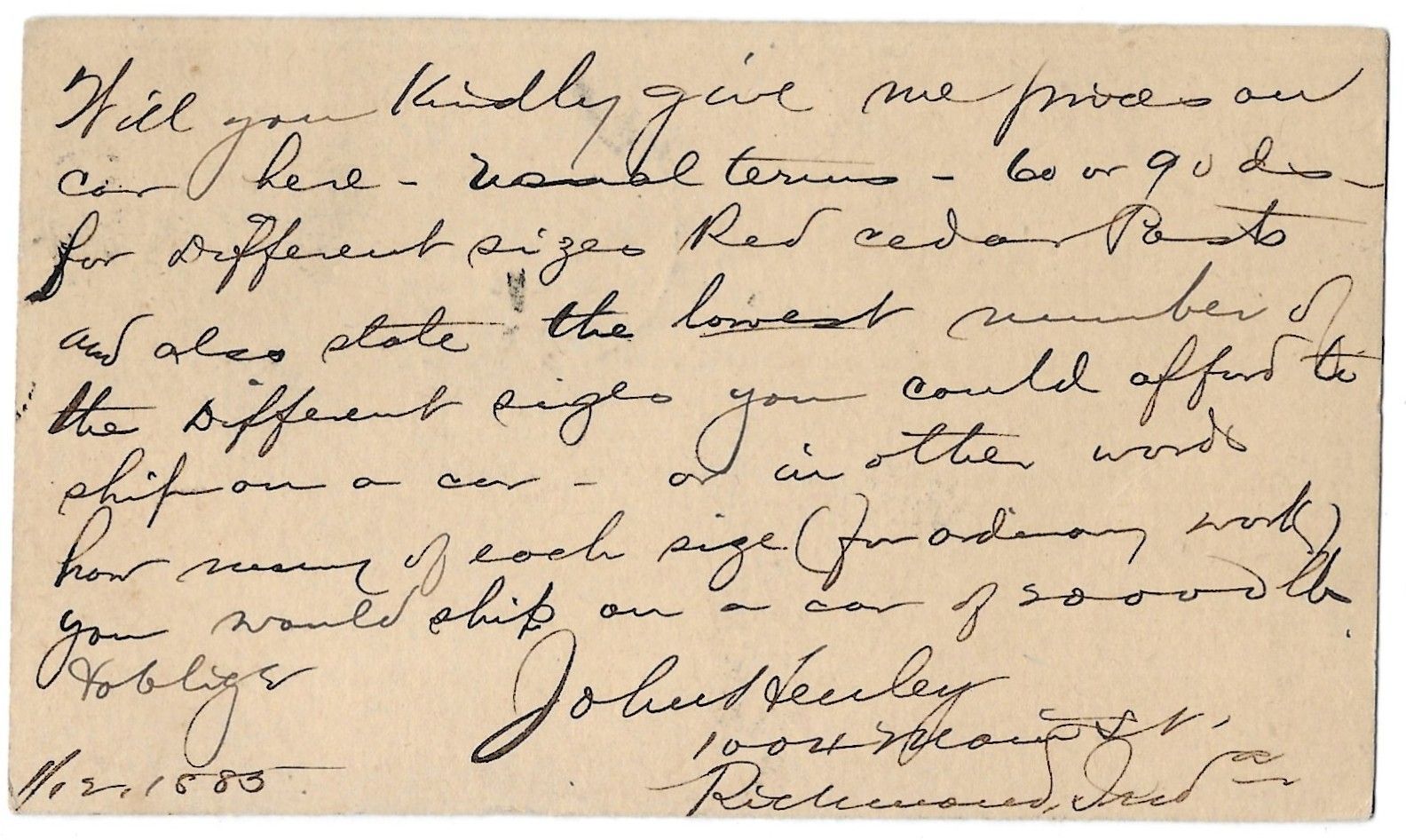 Richmond, Indiana to Tennessee 1885 Postal Card, Scott UX7, Fancy ...