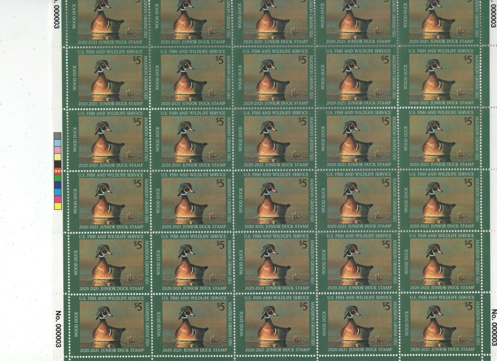 JDS28 - Junior Federal Duck Stamp. Full Sheet Of 30. Plate #3 #02 ...