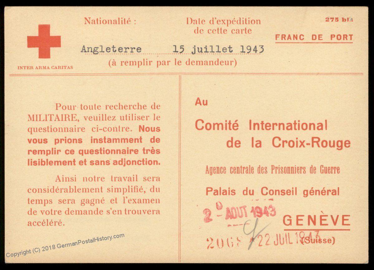 UK 1944 RAF Raid MIA France Germany POW Red Cross Cover Catholic ...