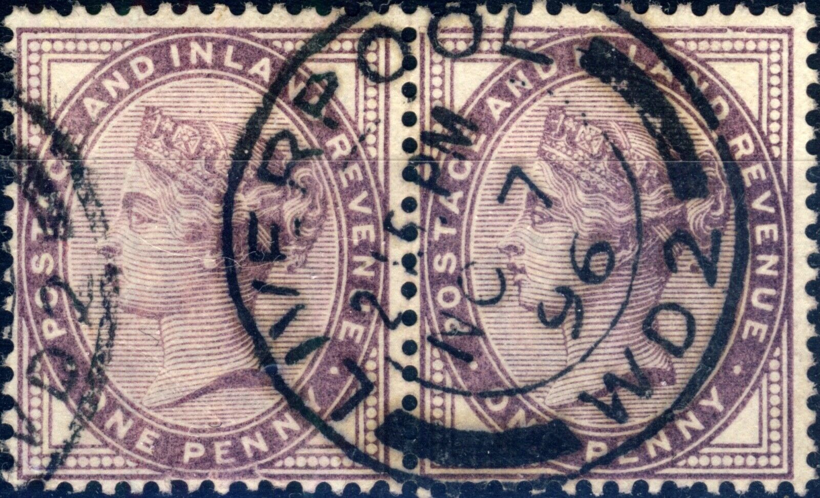 GB - QV 1896 " LIVERPOOL / W D 2 " double circle ds on pair SG 172 1d ...