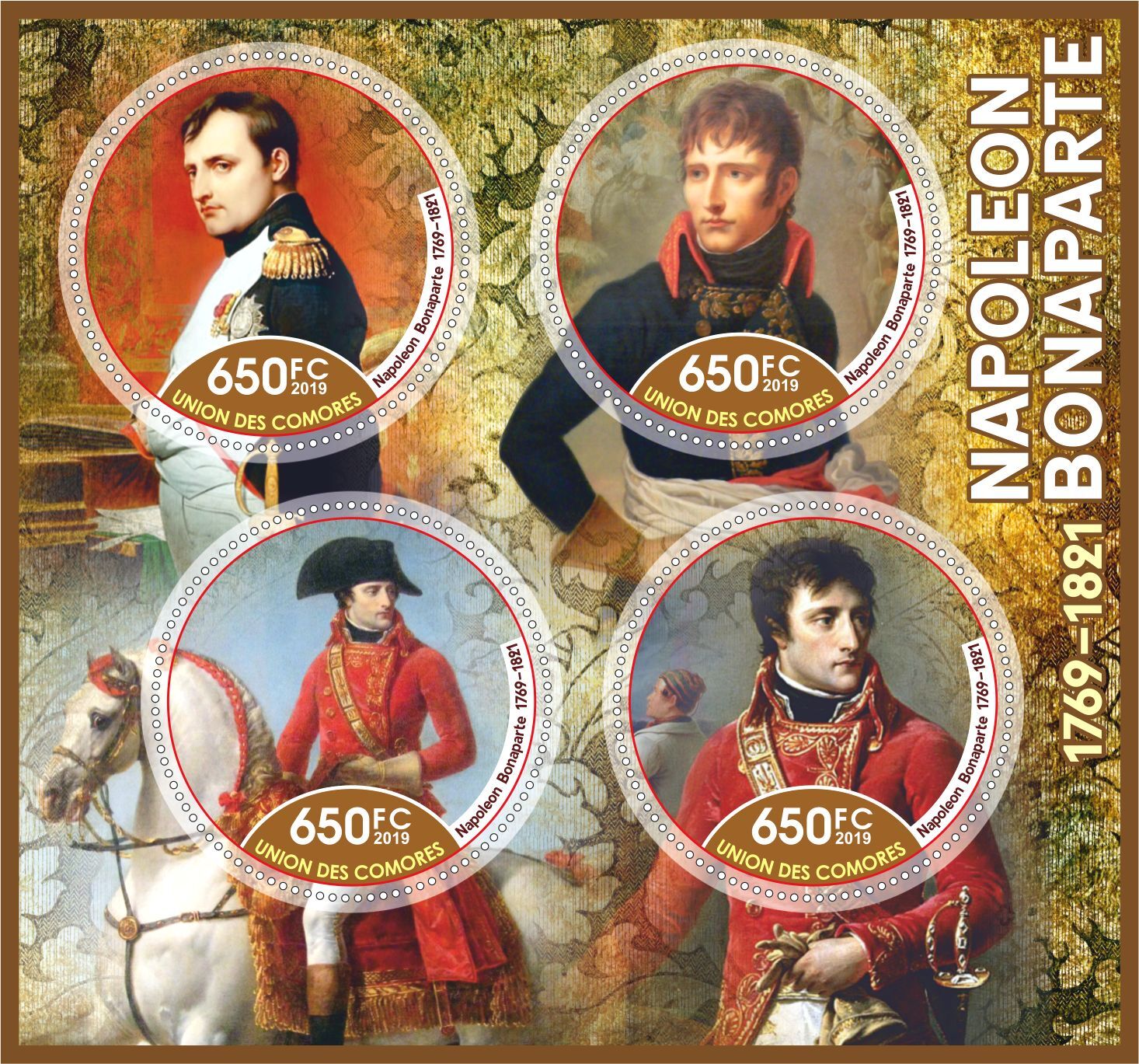 Stamps. Famous people. Napoleon Bonaparte 2019 year 1+1 sheets ...