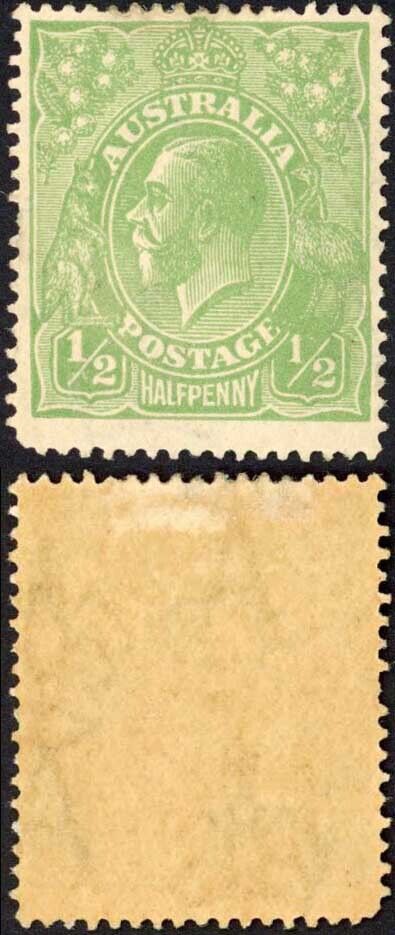 Australia 1918-20 SG 48a 1/2d green THIN FRACTION at right mint cat 100 ...