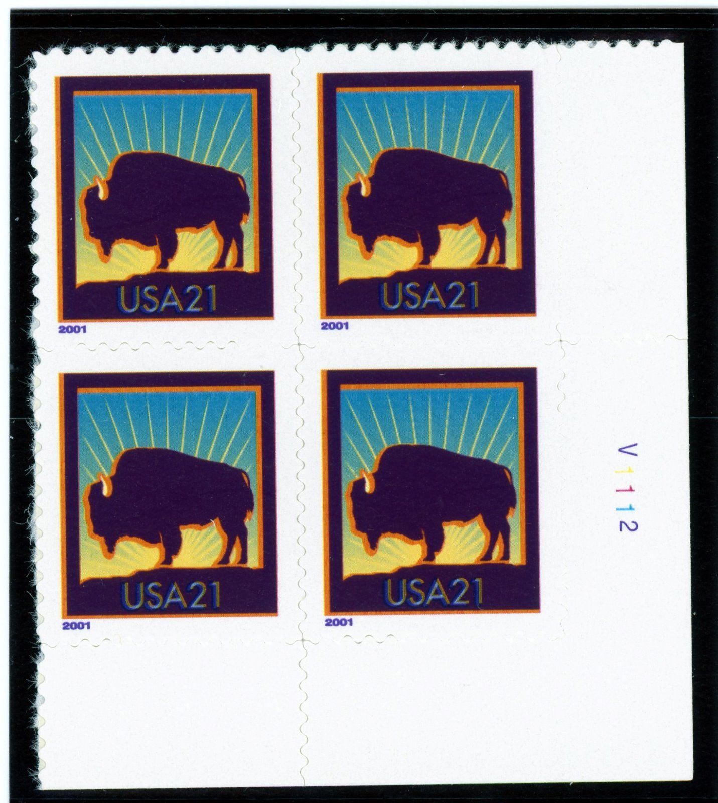 US 3468 Bison 21c - Plate Block of 4 -MNH - 2001 - V1112 LR | United ...