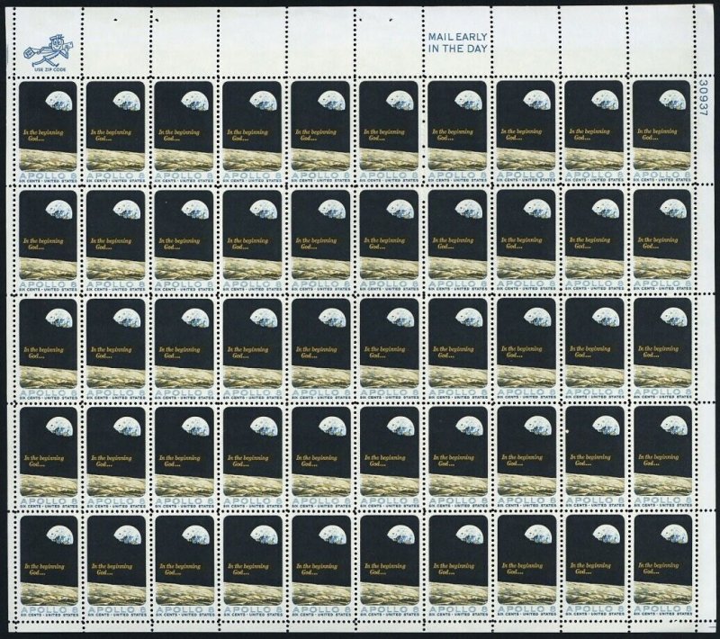 Apollo 8 Space Complete Sheet Fifty 6 Cent Postage Stamps Scott 1371 ...