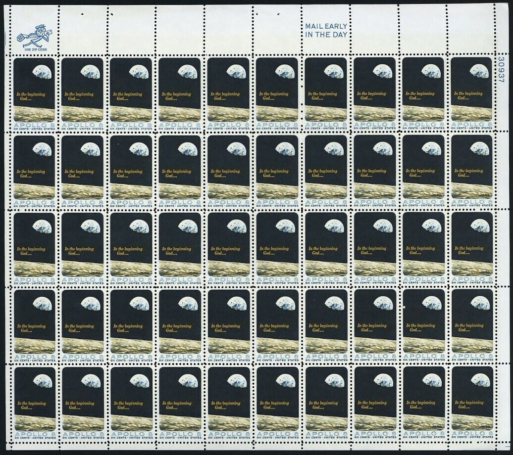 Apollo 8 Space Complete Sheet Fifty 6 Cent Postage Stamps Scott 1371 ...