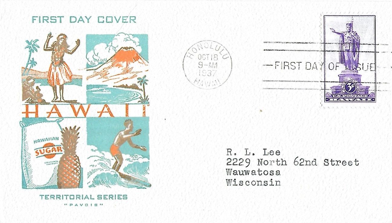 1937 FDC, #799, 3c U.S. Possession - Hawaiian Islands, Pavois | United ...