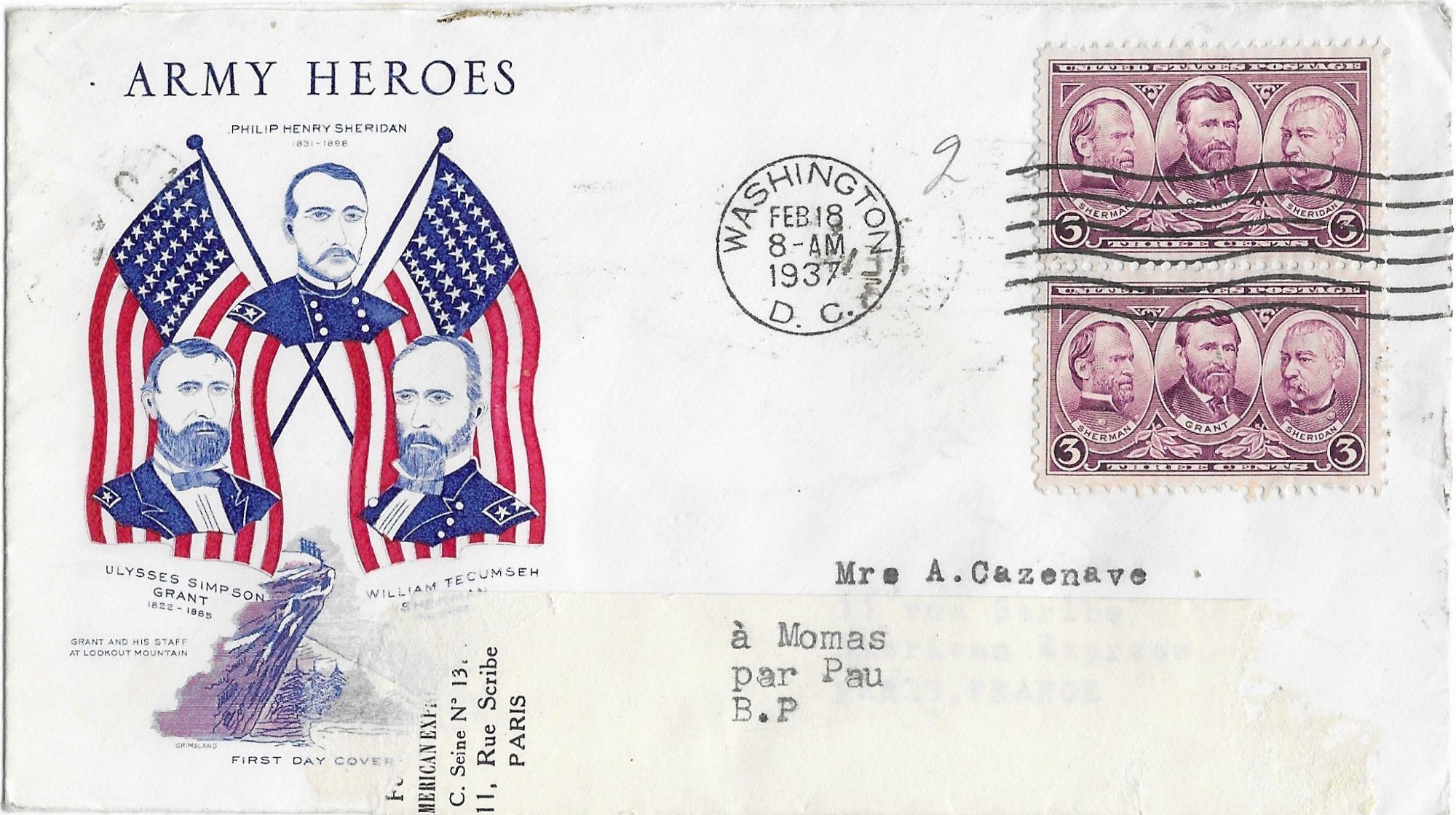 1937 FDC, #787, 3c Army Heroes, Grimsland, pair | United States ...