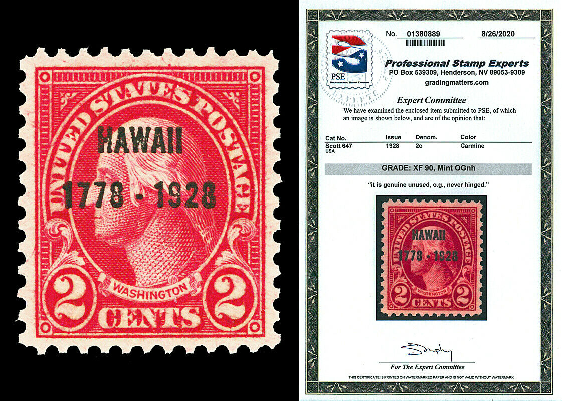 Scott 647 1928 2c Hawaii Overprint Issue Mint NH Graded XF 90 with PSE ...