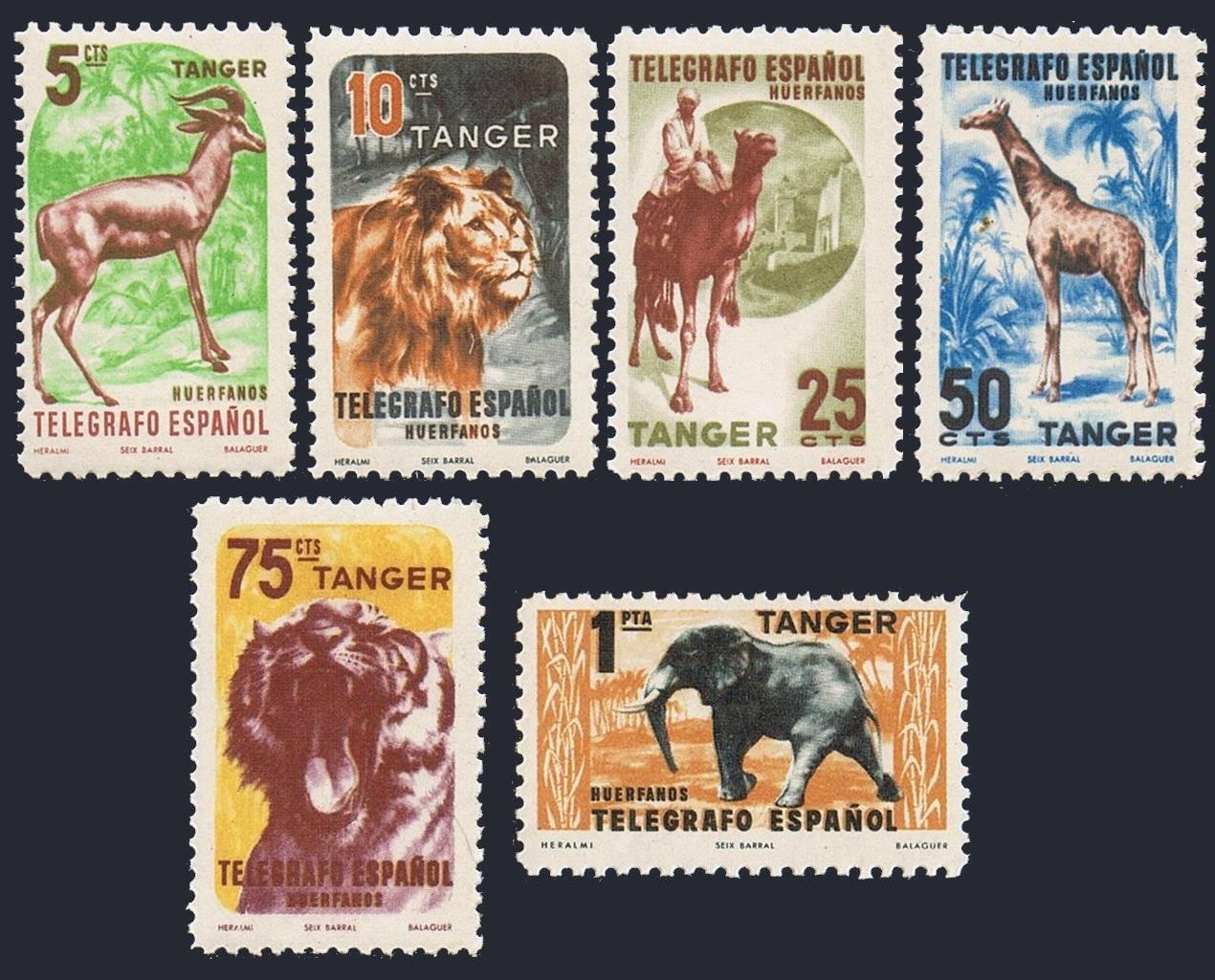 Spanish Morocco Tanger LT1-LT6. Gazelle,Lion,Camel,Giraffe,Tiger ...