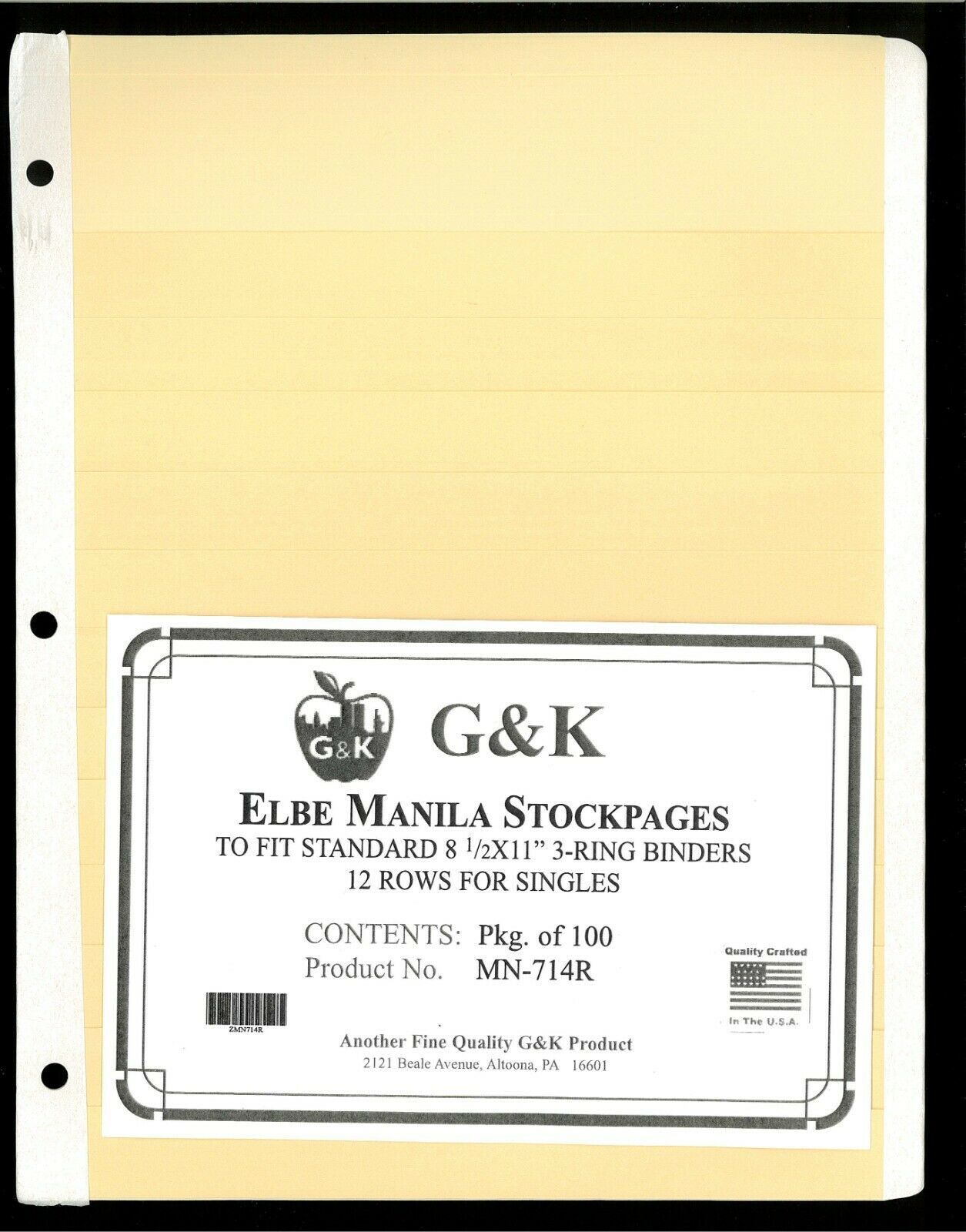 Pack of 100 G&K Elbe Manila 12 Row Stock-pages for Standard 3-Ring ...