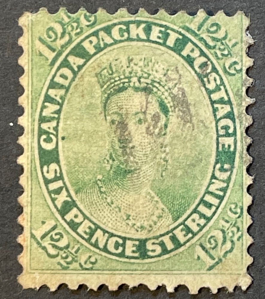 Canada, Scott 18, Used, Very Light Cancel, Yellow Green, Pencil "12" on ...