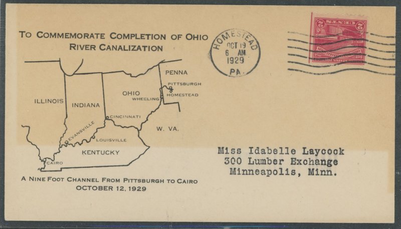US 681 (1929) 2c Ohio River Canalization(single) on an addressed (typed ...