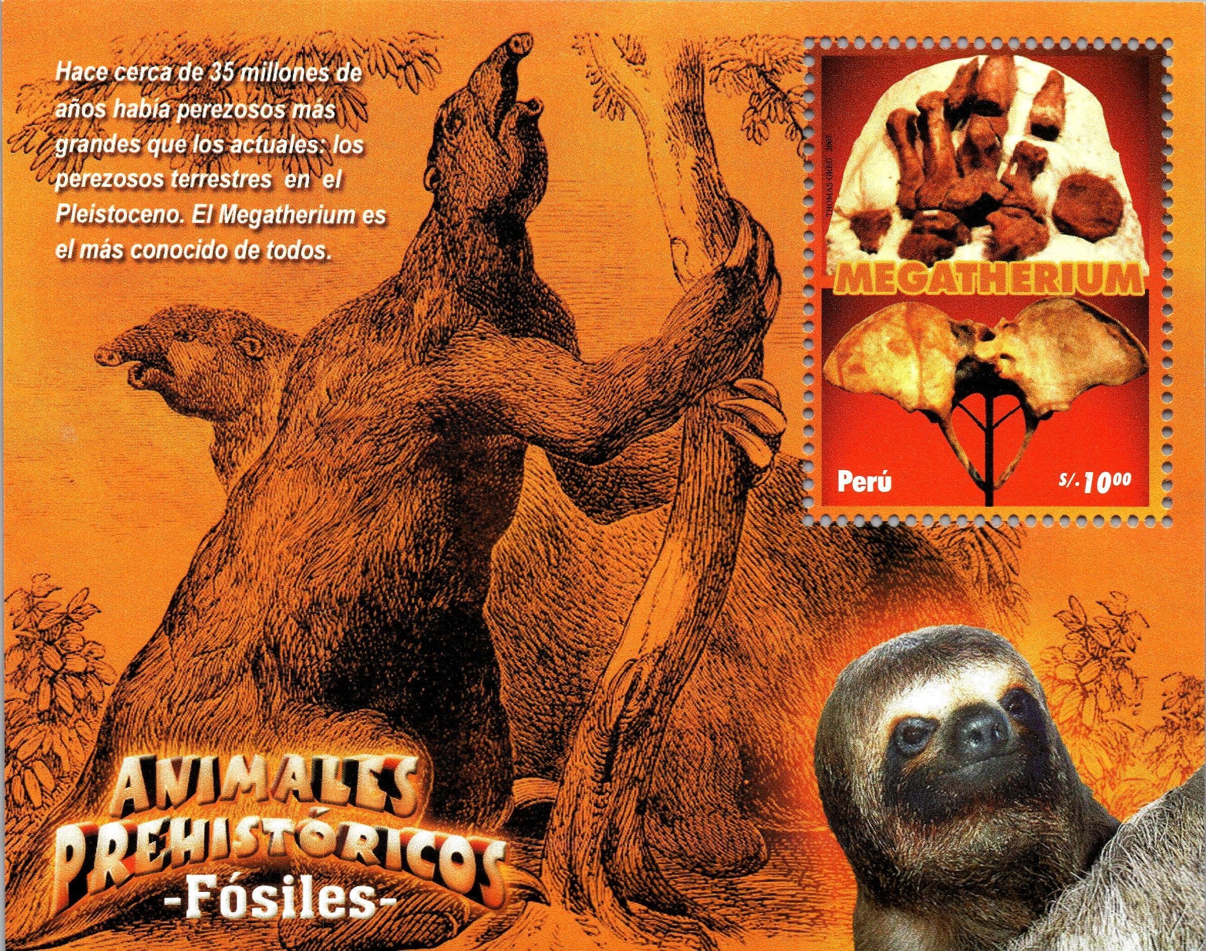 Peru 2007 Prehistoric Animals Souvenir Sheet Megatherium fossil ...