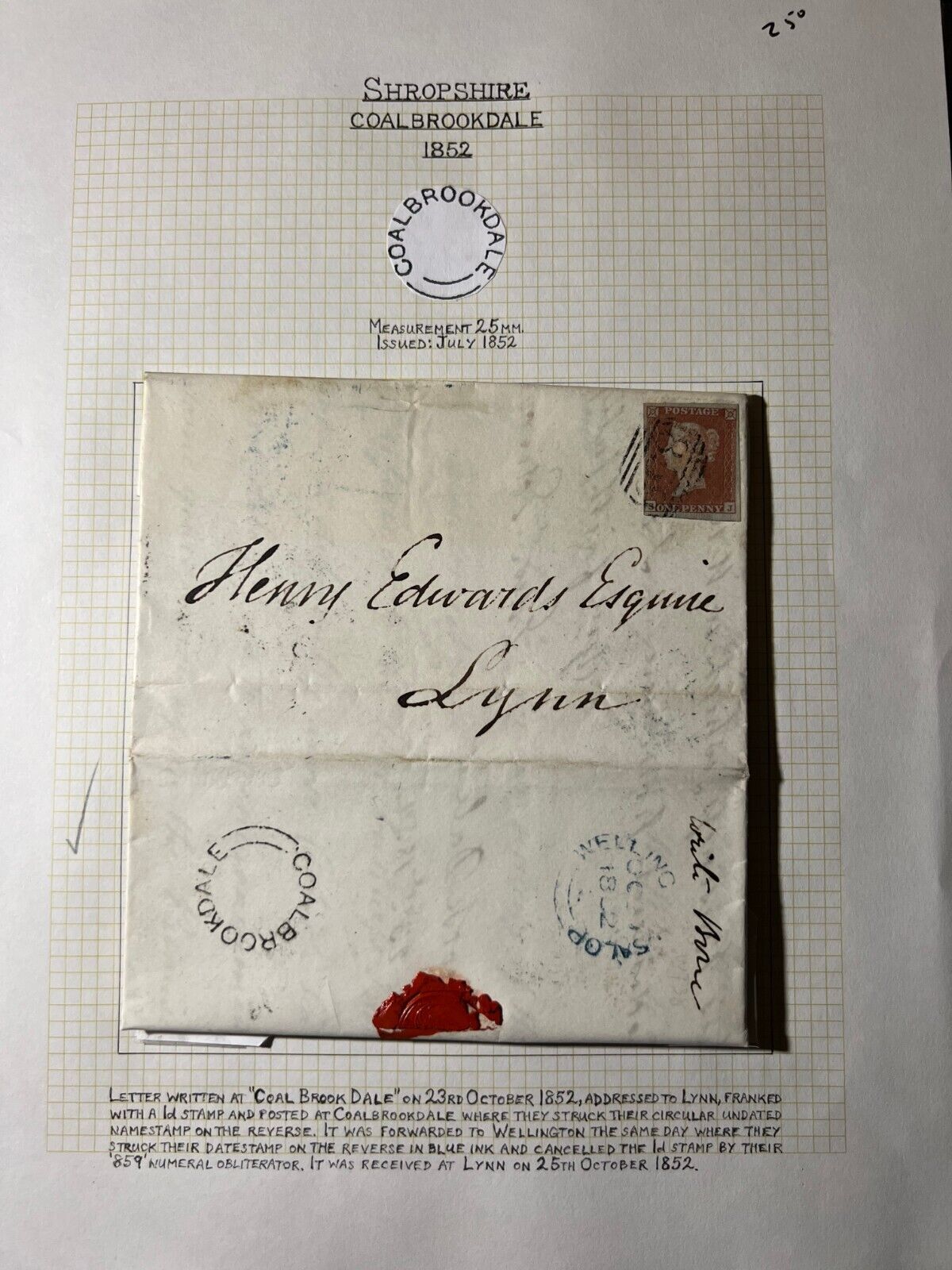 1852 England Folded Letter Cover Shropshire Coalbrookdale to Lynn ...