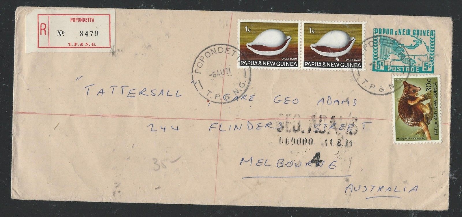 Papua New Guinea (P2006B) 1971 5c MAP Pse+30C+1Cx2 REG Popondetta to ...