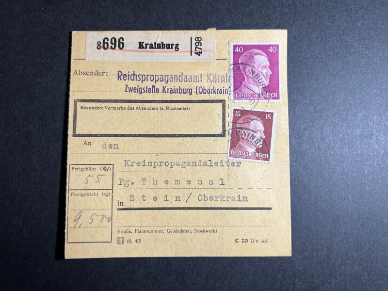 1944 Germany Shipping Label Cover Department of Propaganda Krainburg to ...
