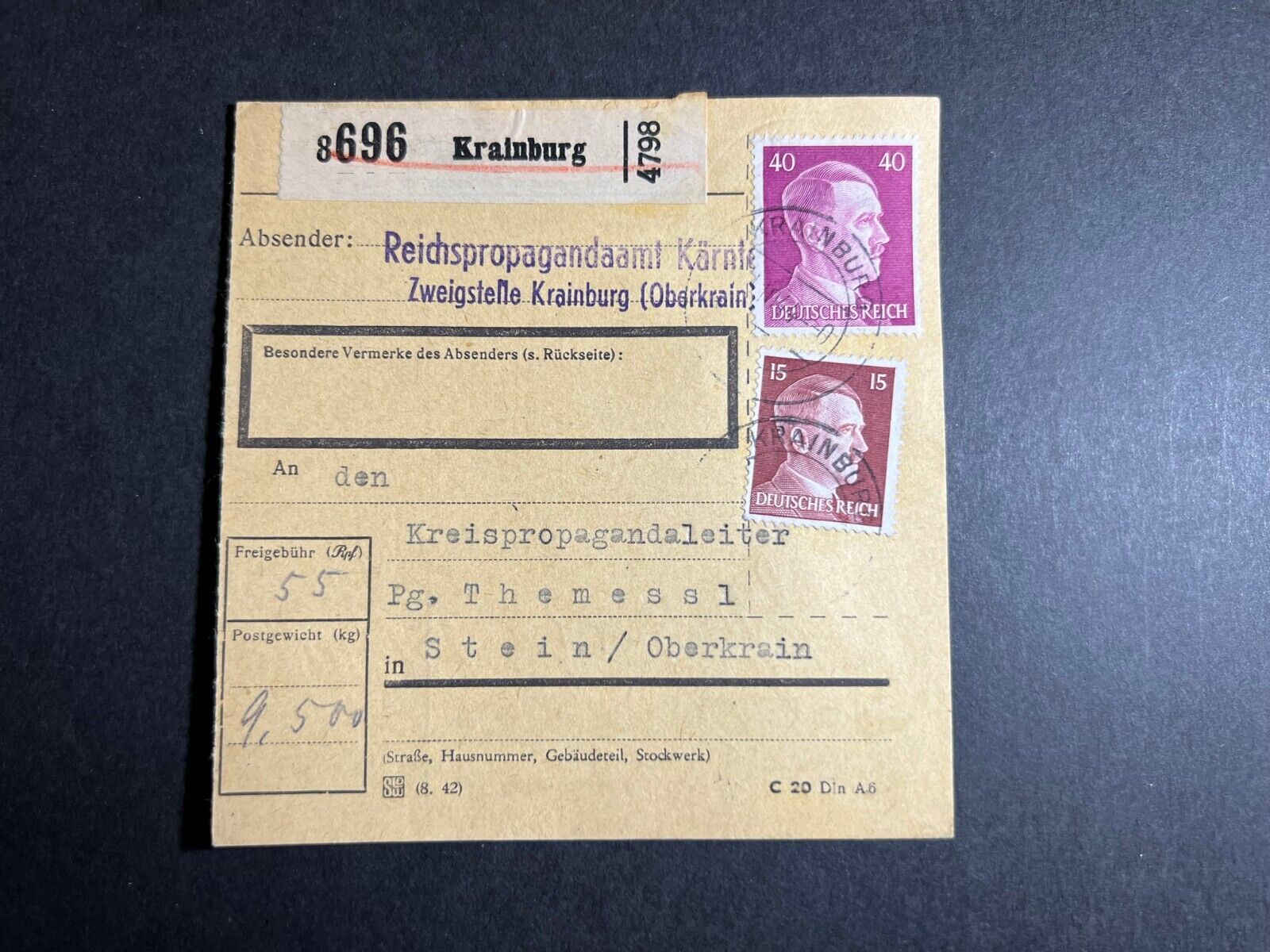 1944 Germany Shipping Label Cover Department of Propaganda Krainburg to ...