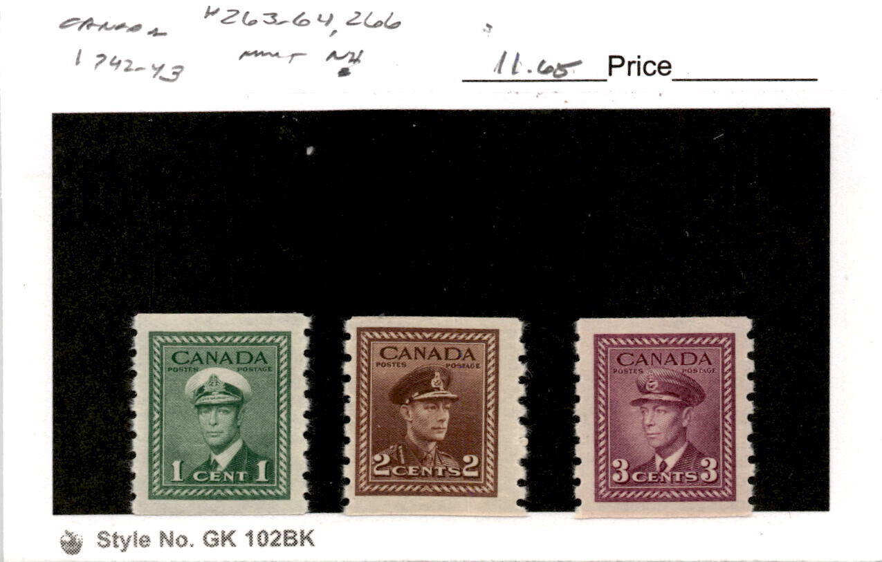 Canada, Postage Stamp, #263-264, 266 Mint NH, 1943 King George (AI ...