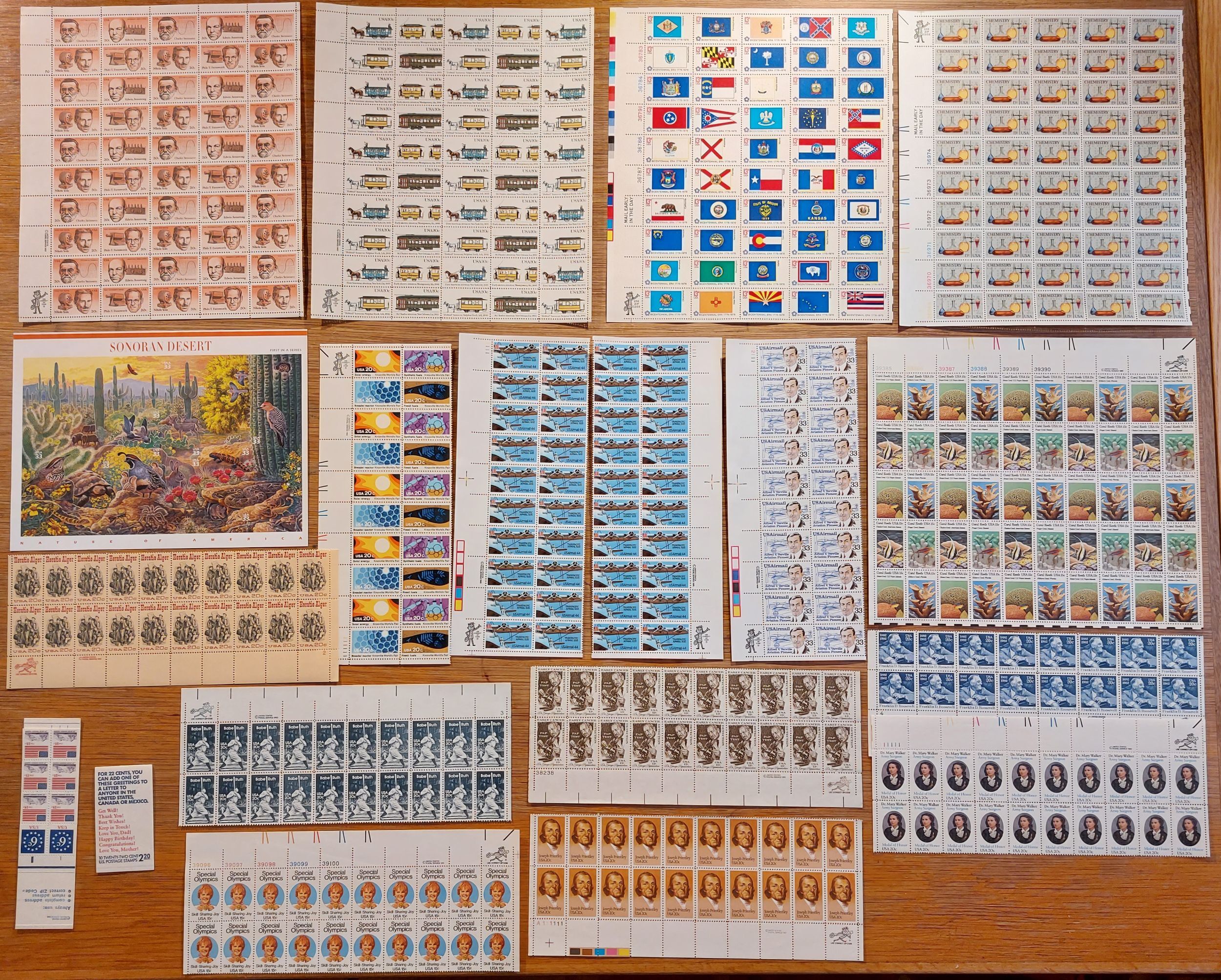 USA 1970-1990. Postage: stamps, sheets, booklets, valid Face value 100 ...