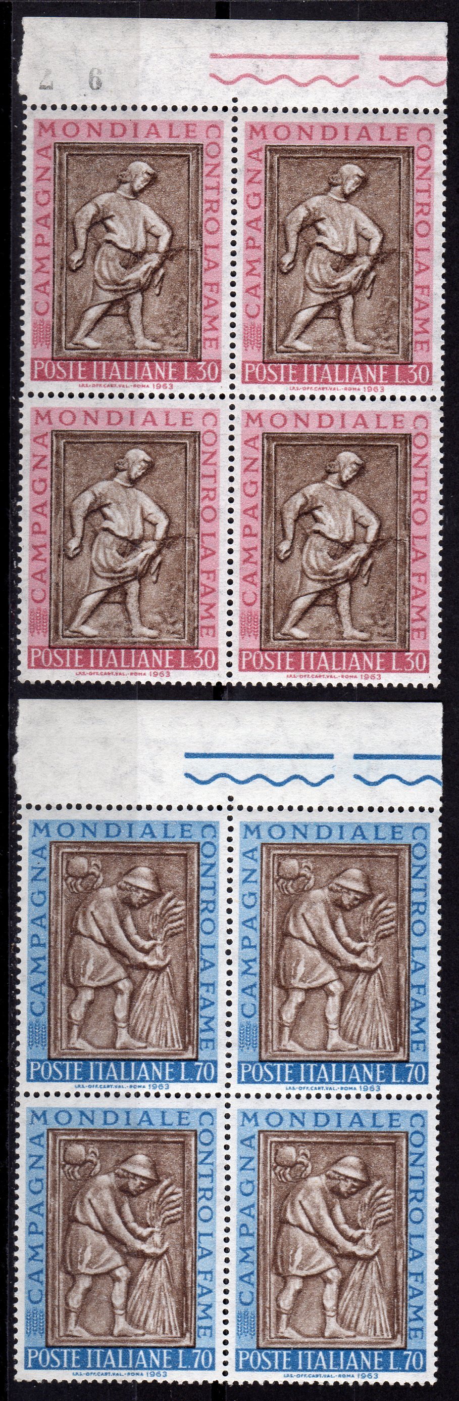 Italy 1963 Sc#871/872 FAO "Freedom From Hunger" Sculpture/Sower Block ...
