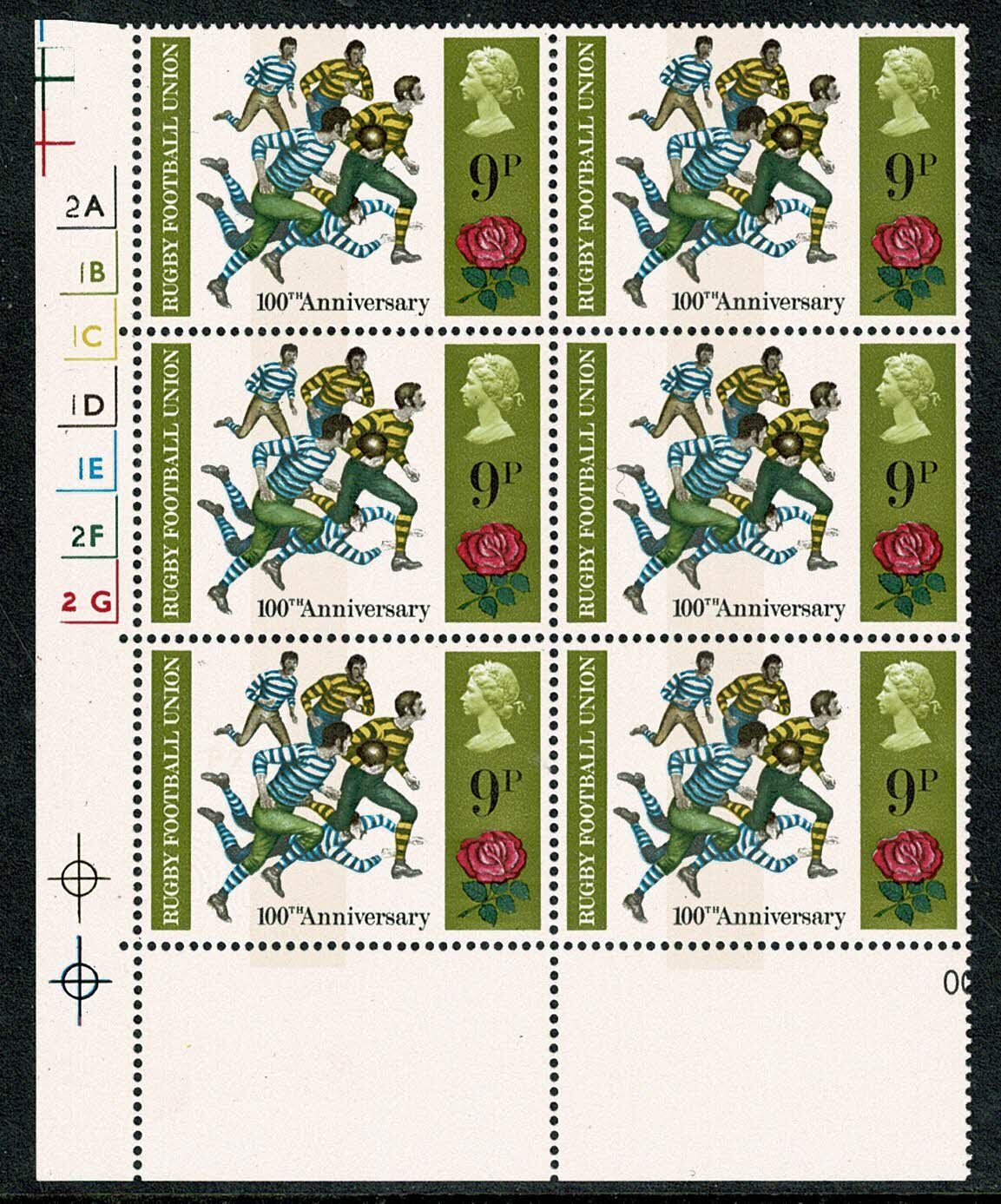 GB 1971 General Anniversaries 9p. BROAD BAND 11mm from left edge ...