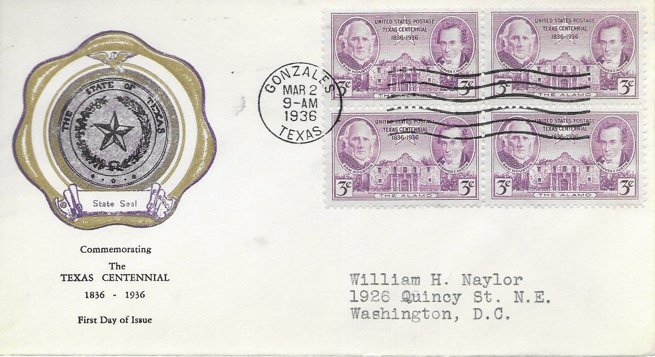 1936 FDC, #776, 3c Texas Centennial, Rice, block of 4 | United States ...