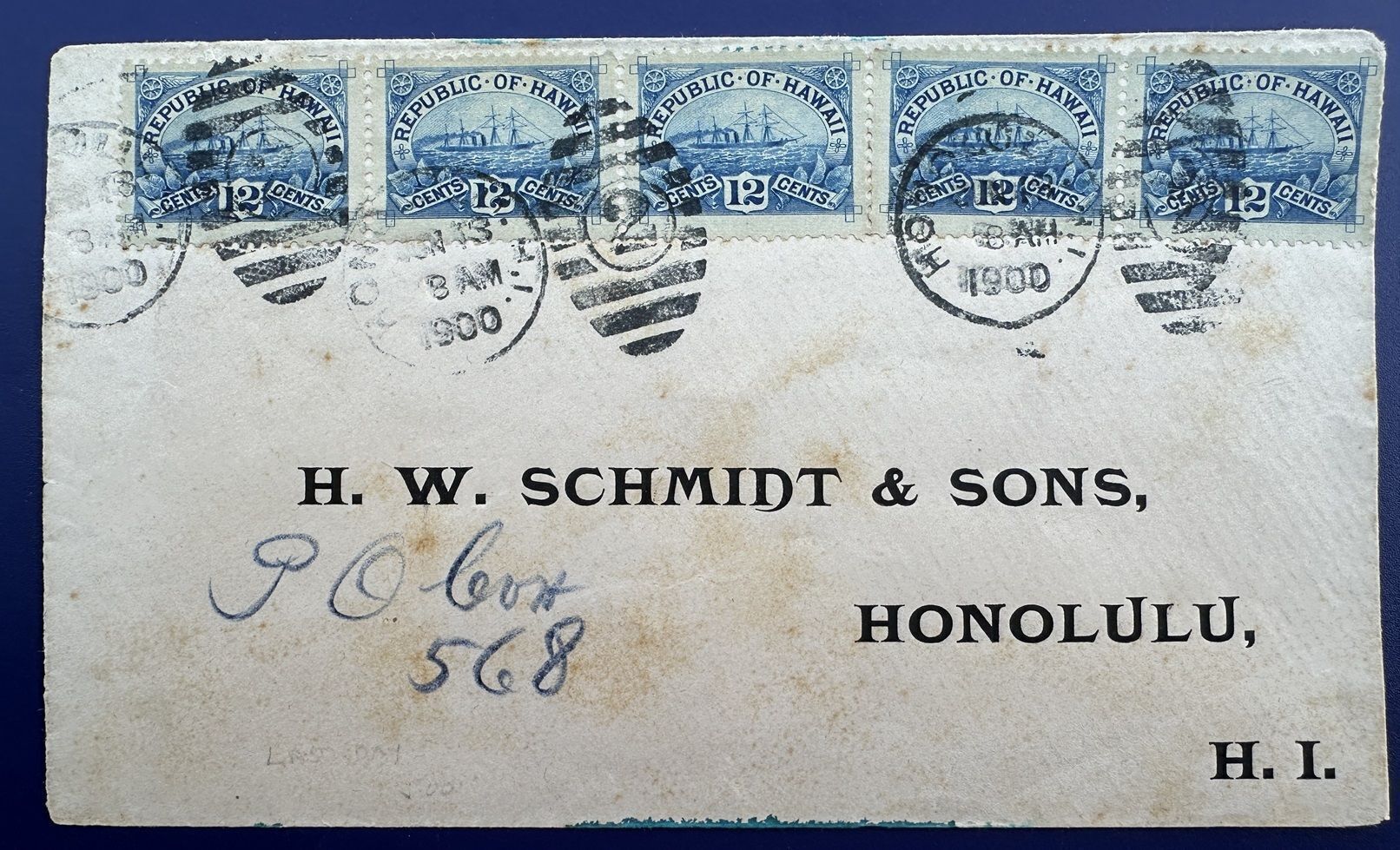 Hawaii #78 Strip of five Last Day of Official Use Honolulu Jun 13, 1900 ...