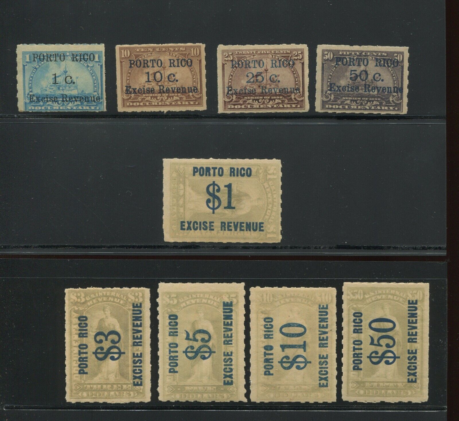 Puerto Rico R1-R9 Revenue Overprint Complete Set of 9 Mint Stamps (Bz ...