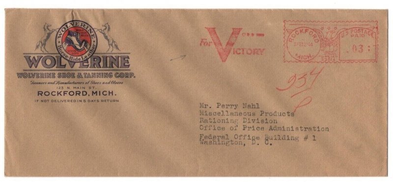 USA WW2 VICTORY MAIL Cover Rockford LEATHER ADVERT METER Washington ...