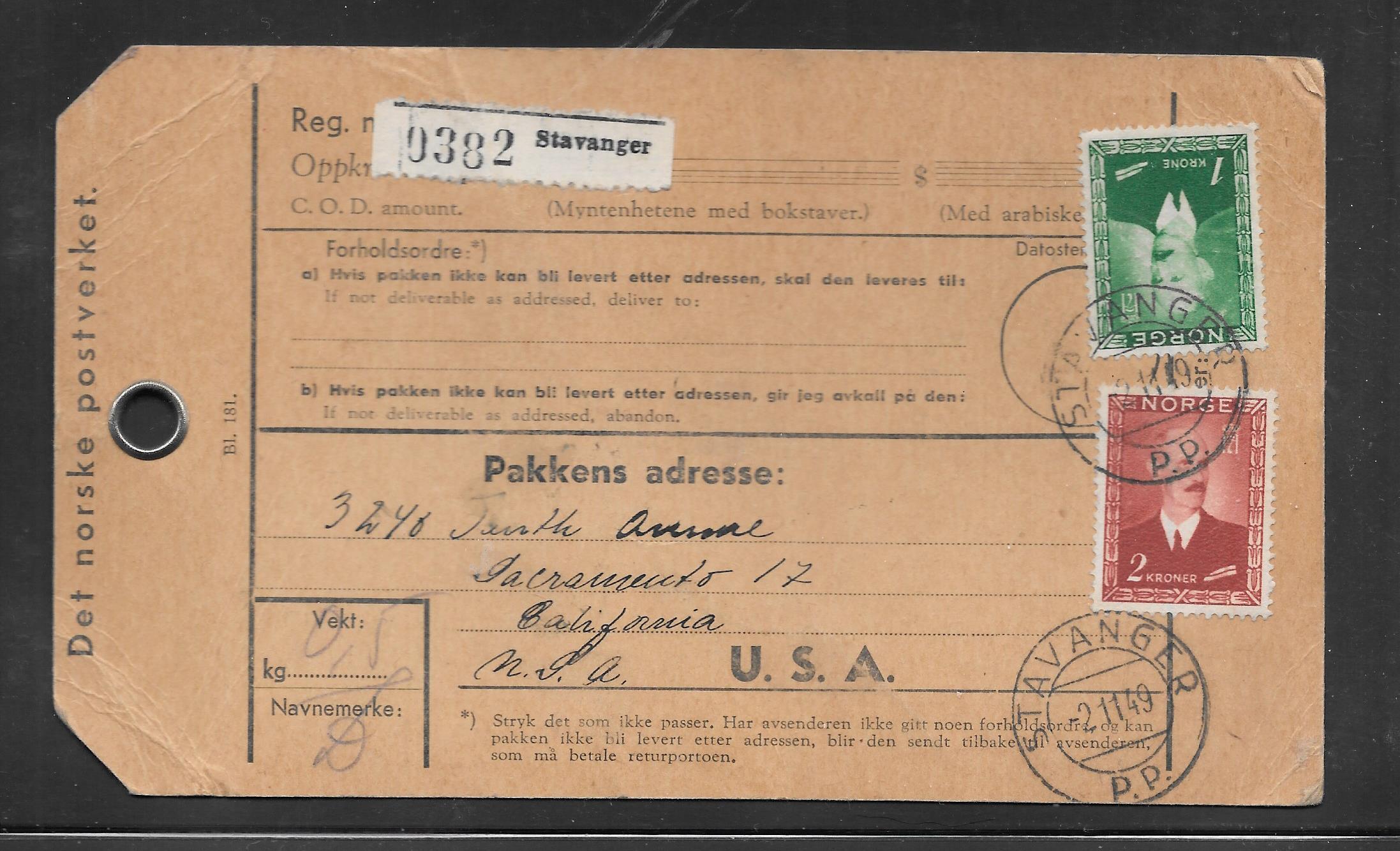 Sweden #275,277 on 11/2/1949 Customs Declaration SWEDEN - USA Cover ...