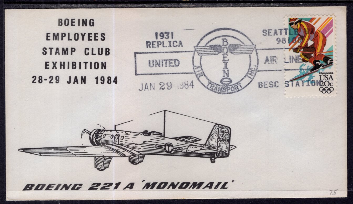 US Boeing Employees Stamp Club Exhibition 1984 Airplane Cover | United ...