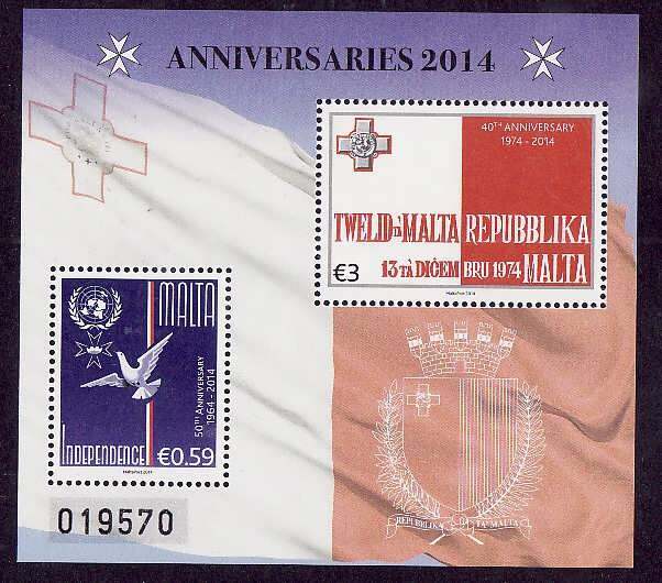 Malta-Sc#1515- id12-unused NH sheet-National Anniversaries-2014 ...