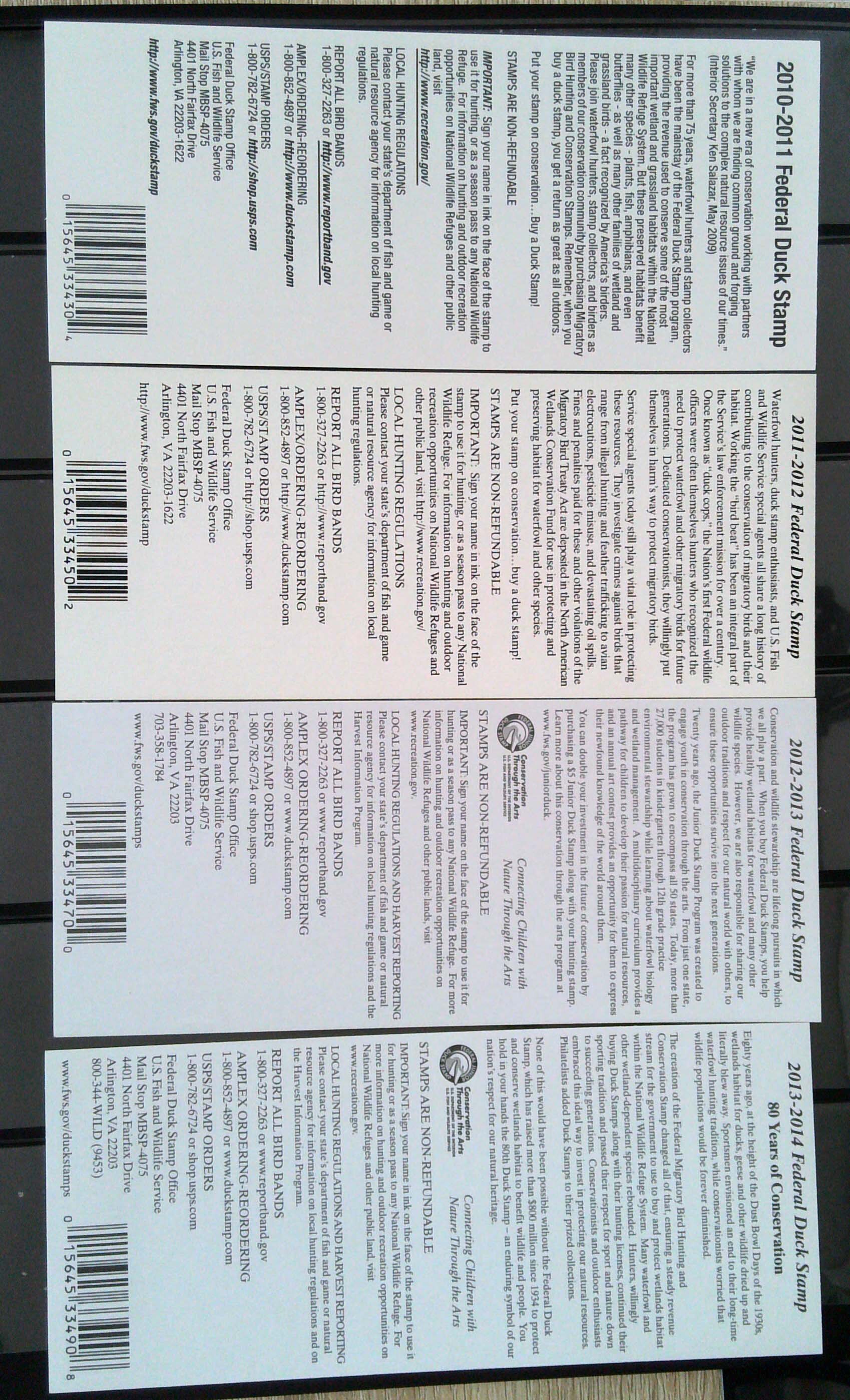 Scott #RW77A-80A - VF - Hunting Permit Stamps - MNH - Lot - 2010-13 ...