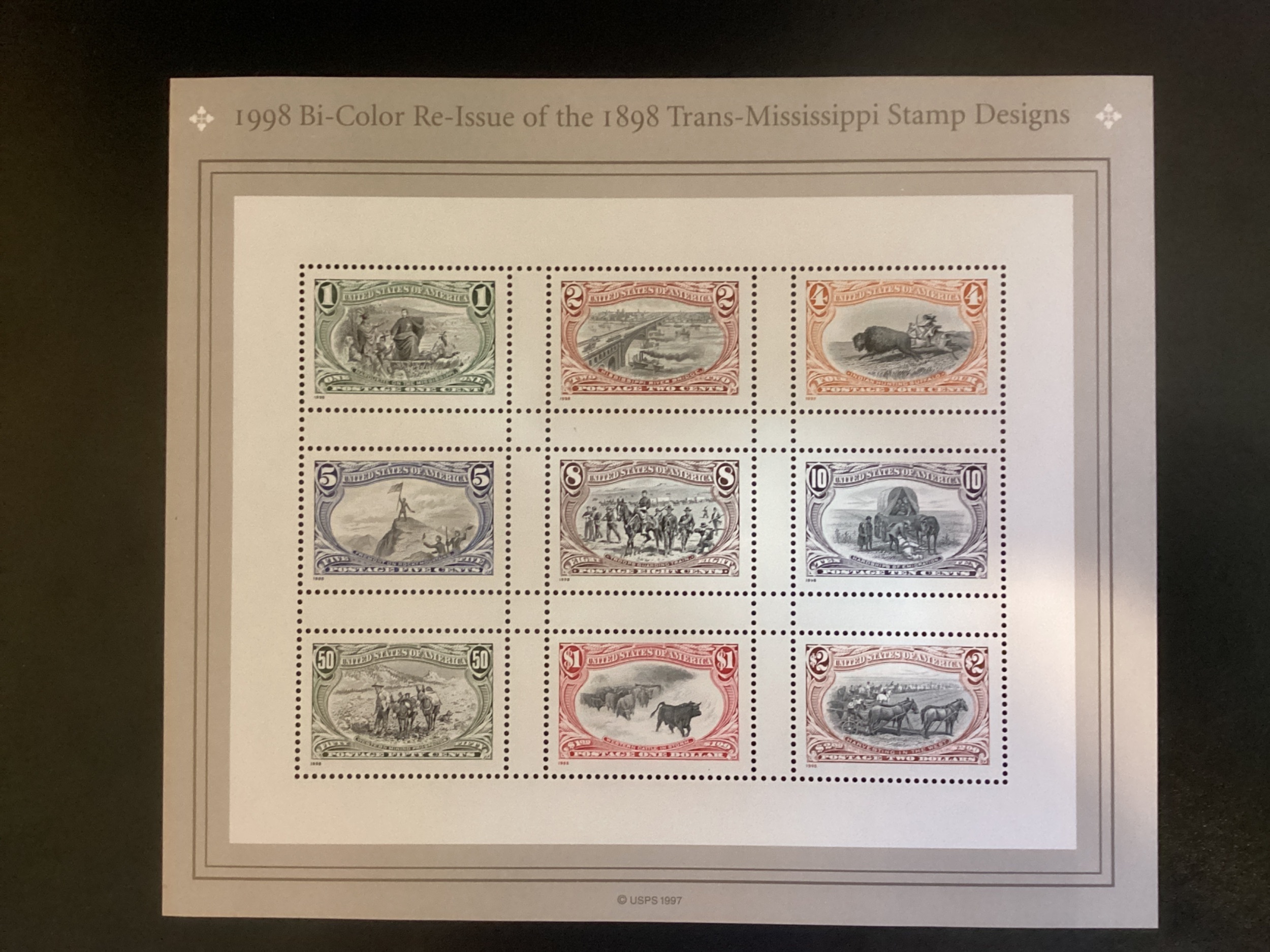 US Sheet 1998 Scott #3209 Re-Issue of 1898 Trans-Mississippi Stamp ...