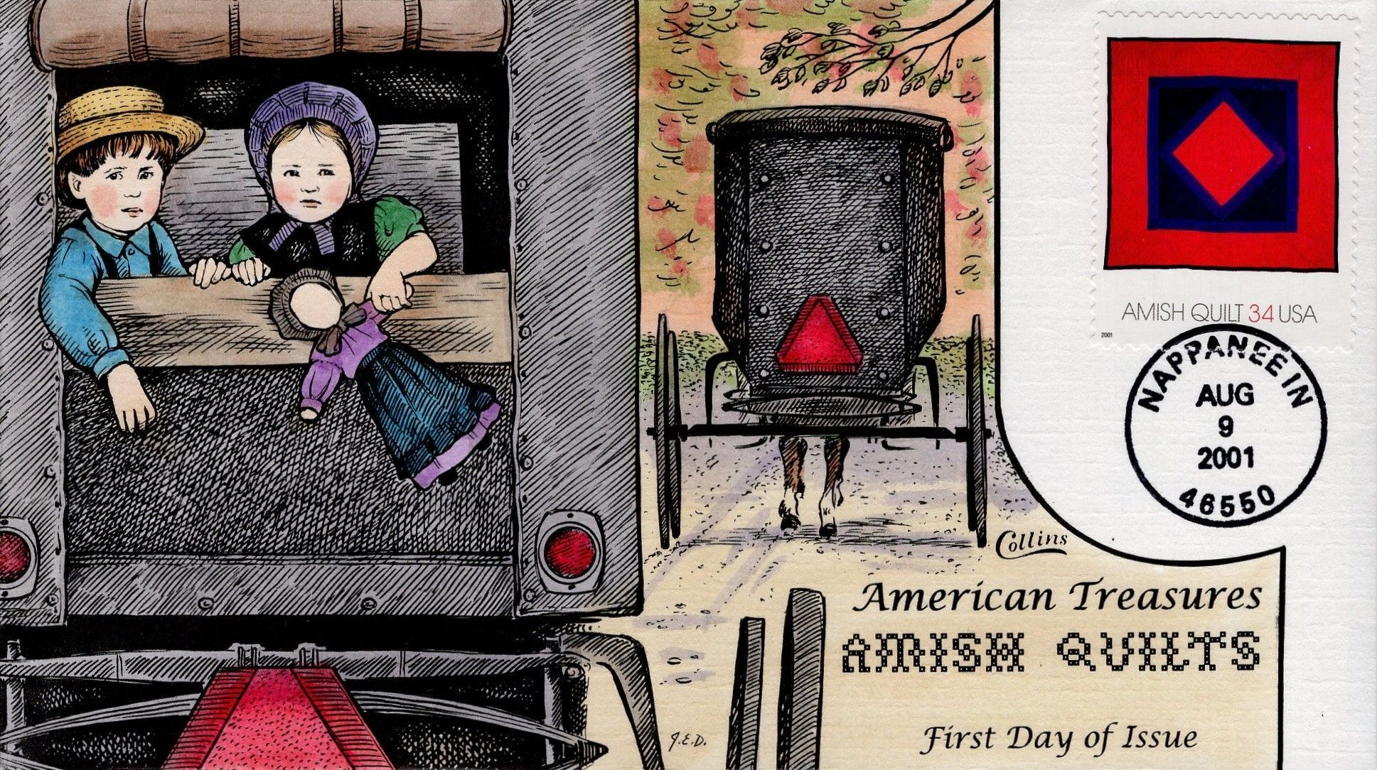 Set of 4 Fred Collins Hand Painted FDCs for the 2001 34c Amish Quilts ...