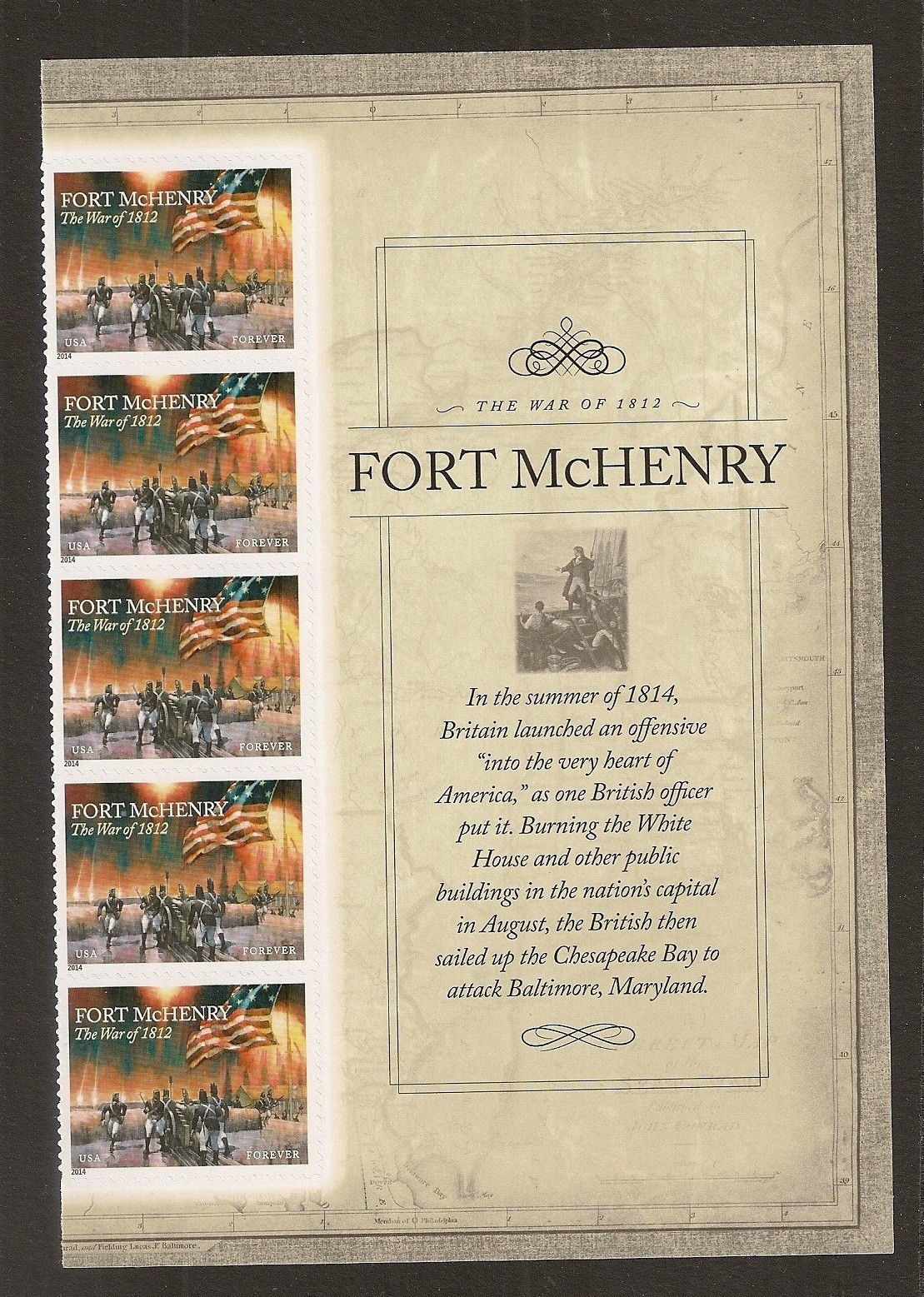 US 4921 War 1812 Fort McHenry forever panel strip (5 stamps) MNH 2014 ...