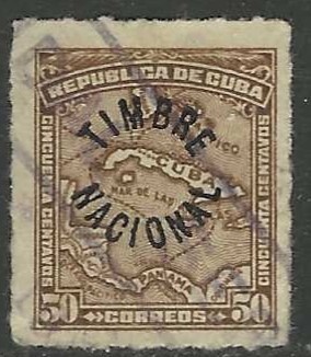 CUBA 1917 50c MAP Timbre Nacional Overprinted GENERAL REVENUE GP6 Used ...