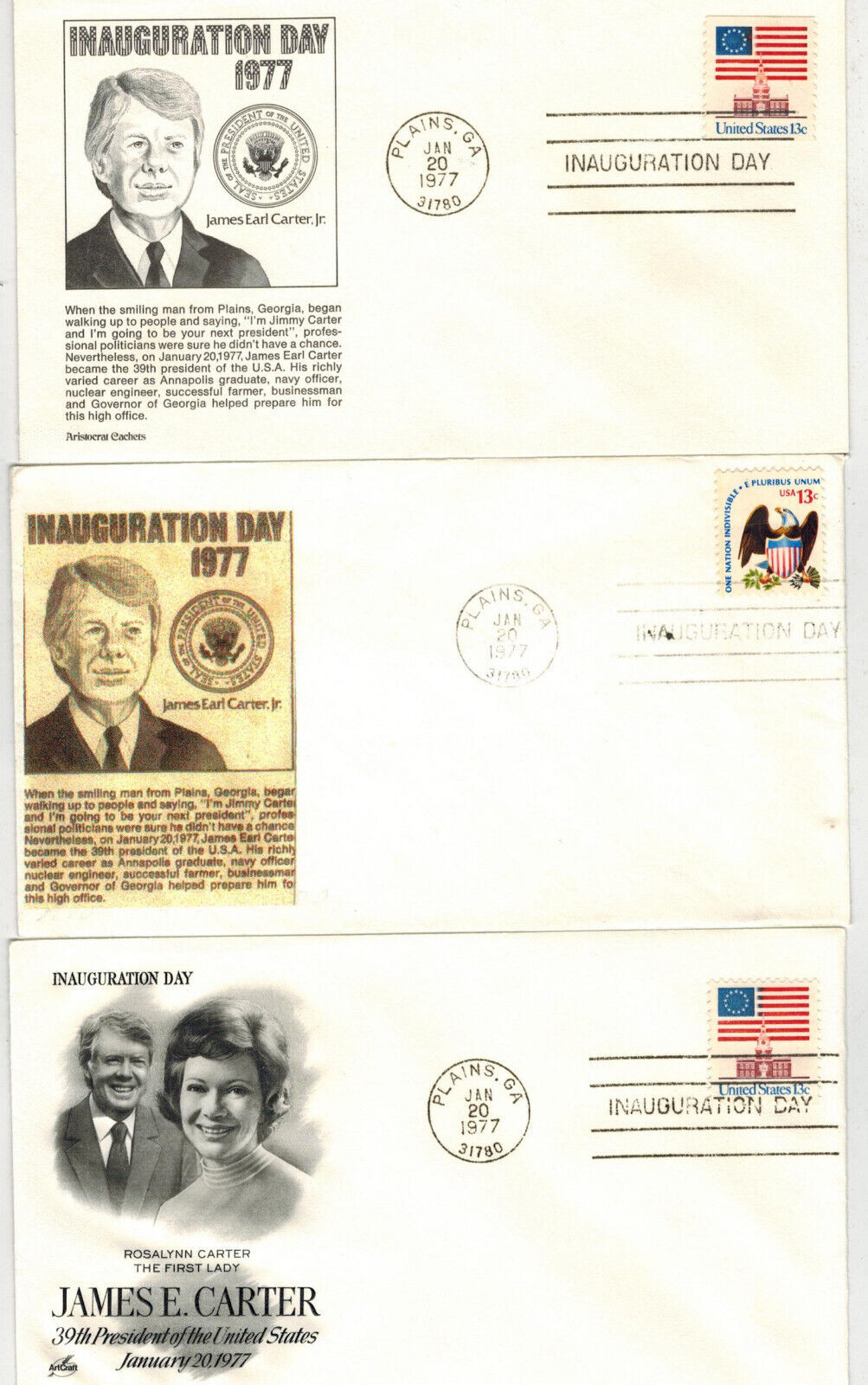 Jimmy Carter President 1977 Inauguration DAY SET of 3 Different Plains ...